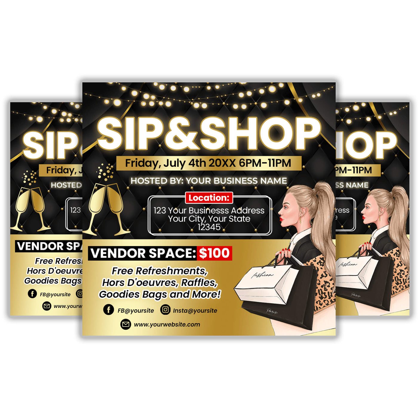 DIY Sip and Shop Flyer | Pop Up Boutique Shopping Event Invitation ...