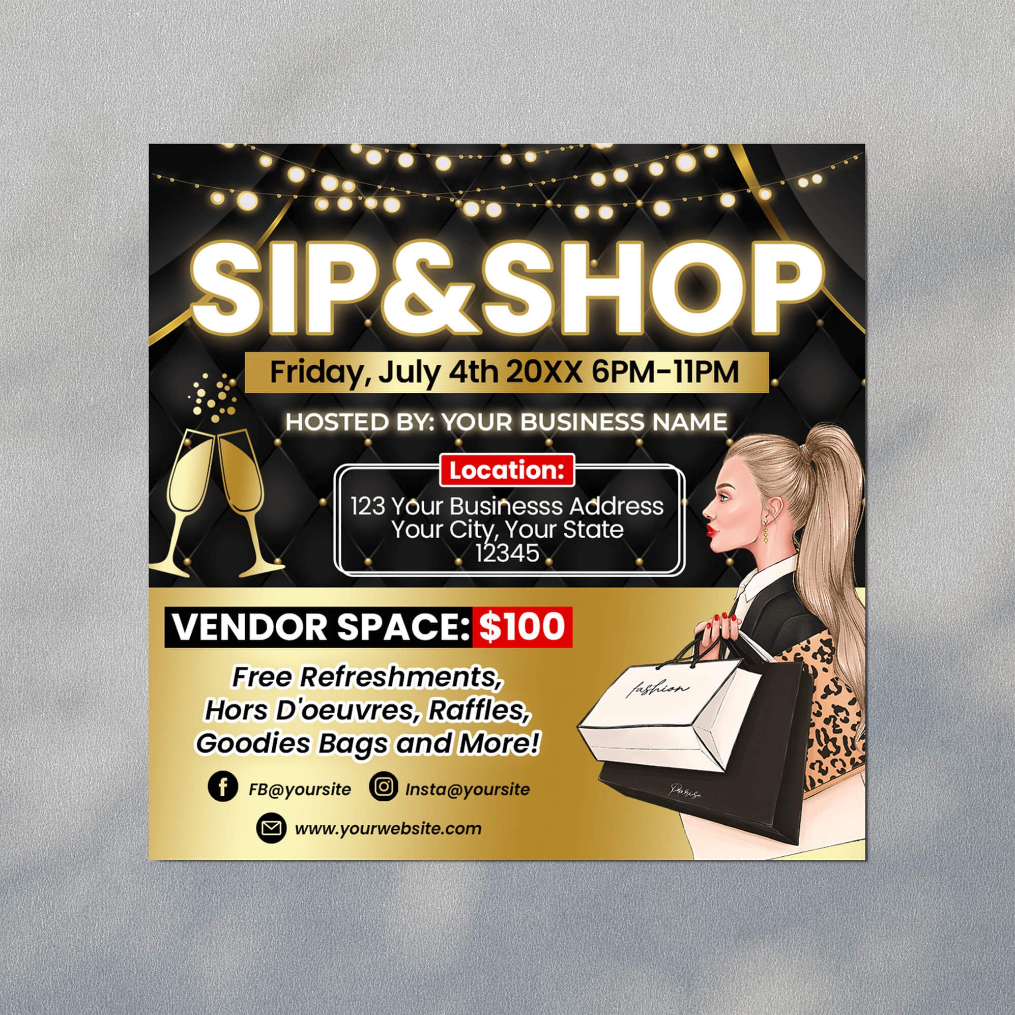 DIY Sip and Shop Flyer | Pop Up Boutique Shopping Event Invitation ...