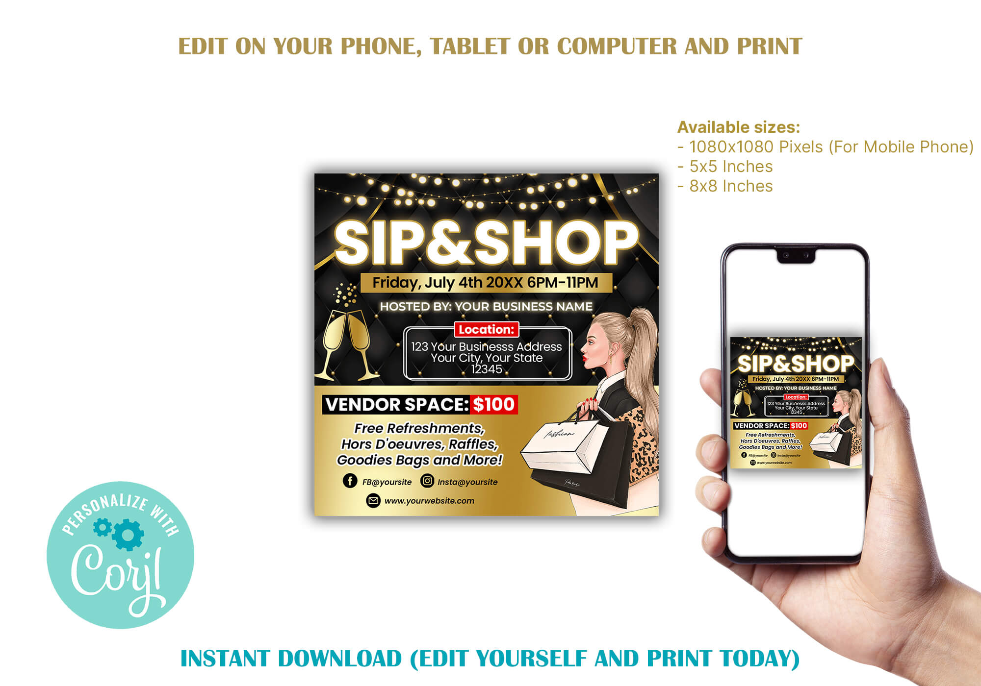 DIY Sip and Shop Flyer | Pop Up Boutique Shopping Event Invitation ...