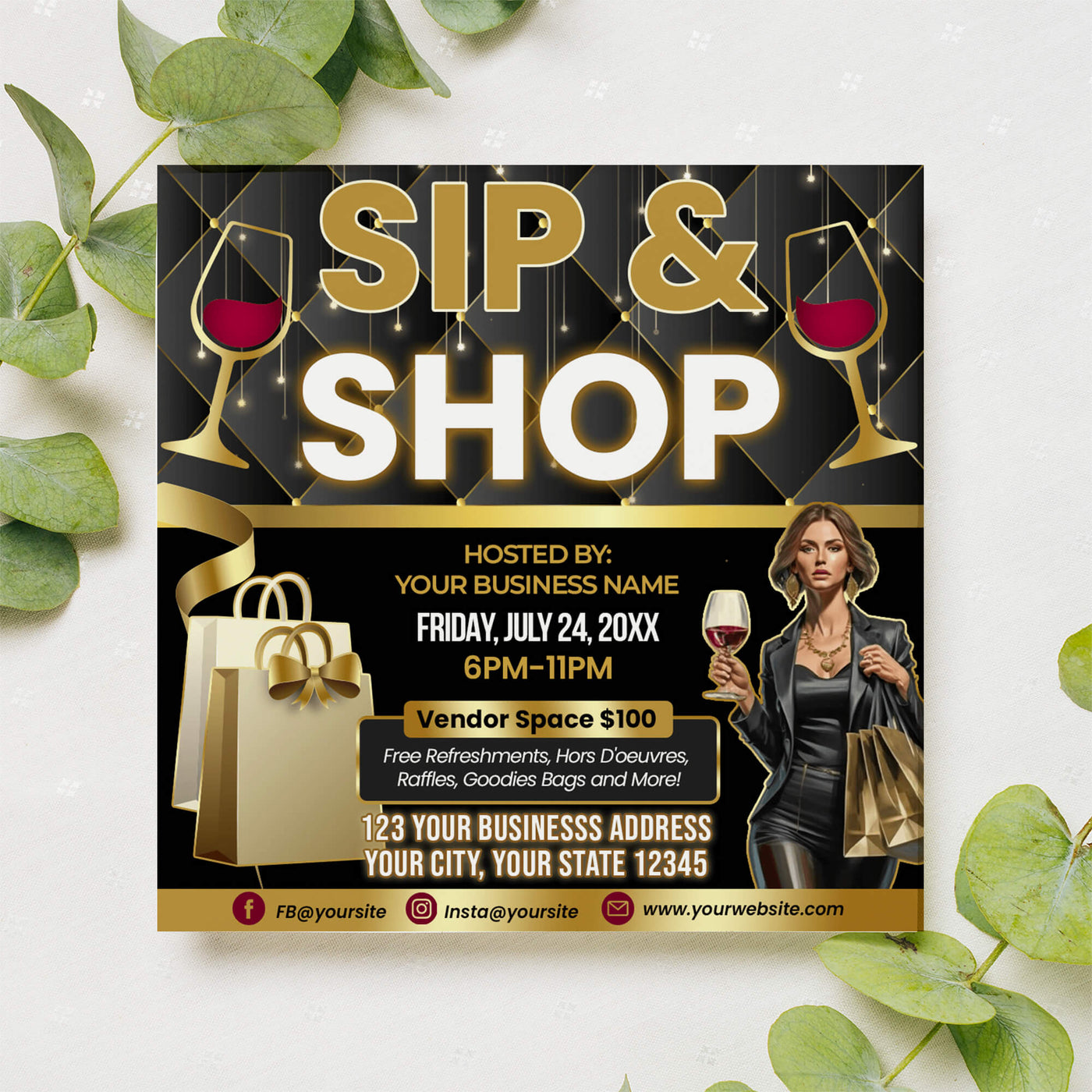 Customizable Sip and Shop Flyer | Pop Up Event Boutique Shop Invite ...