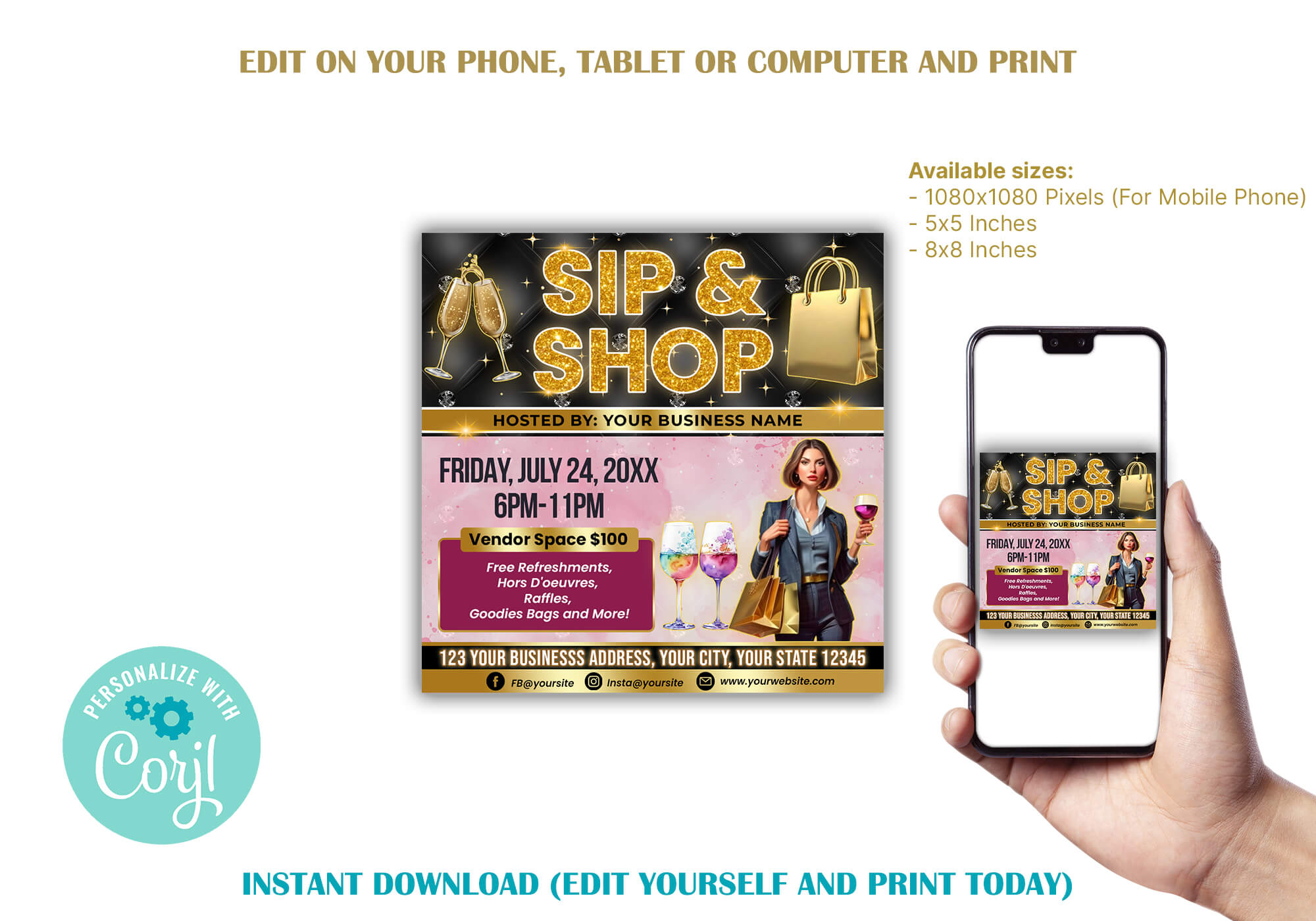 Sip and Shop Flyer Template | Pop Up Event Invitation Template - Posh Park