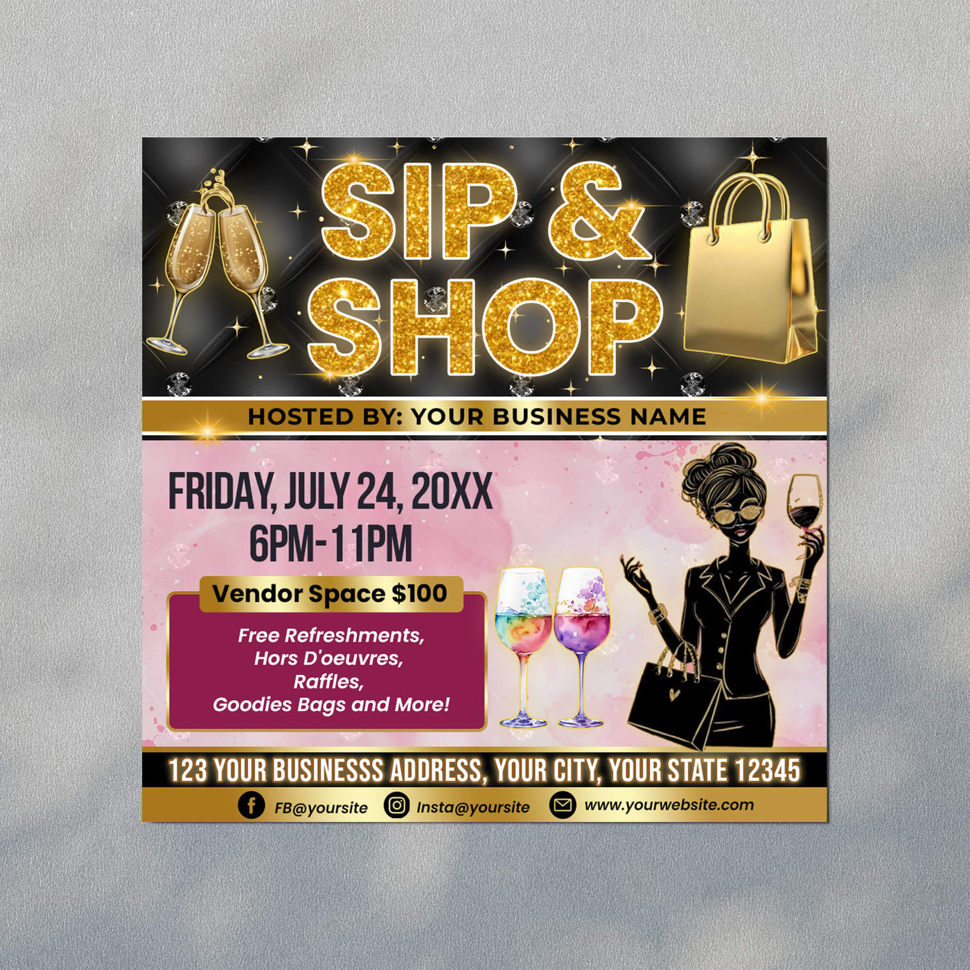 DIY Sip and Shop Flyer Template | Boutique Shopping Event Invitation ...