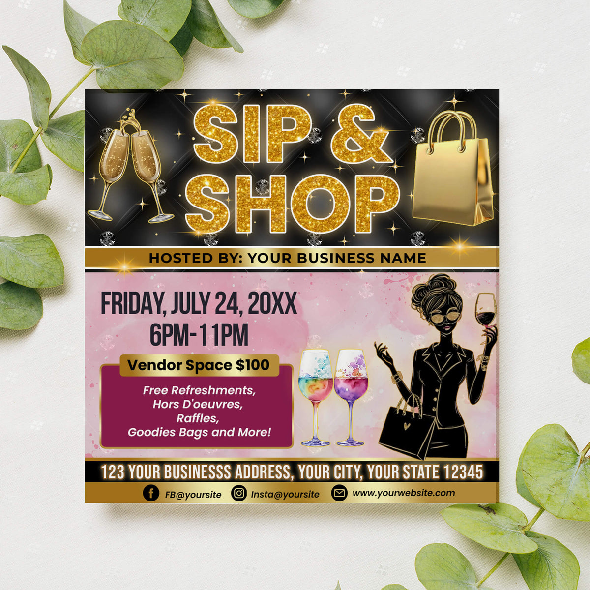 DIY Sip and Shop Flyer Template | Boutique Shopping Event Invitation ...