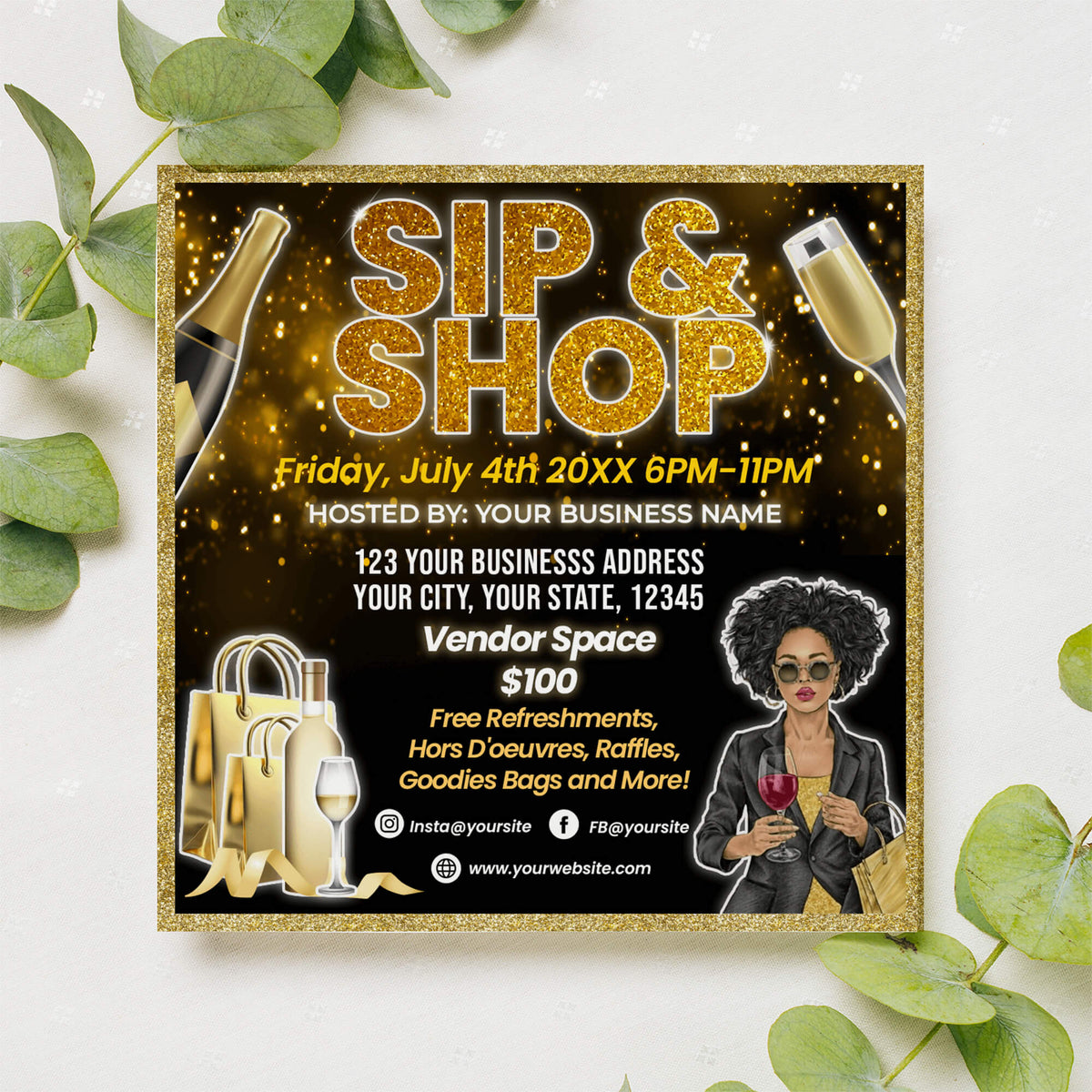 Customizable Sip and Shop Pop Up Flyer | Boutique Shopping Event Invite ...