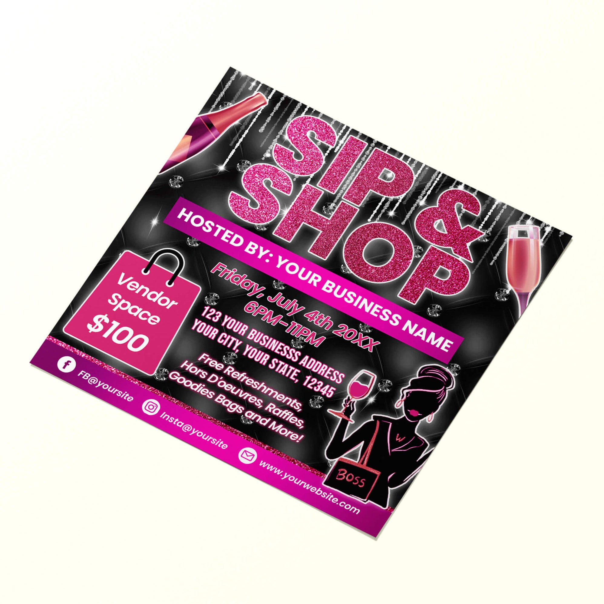 Sip and Shop Pop Up Flyer Template | Boutique Shopping Invitation ...