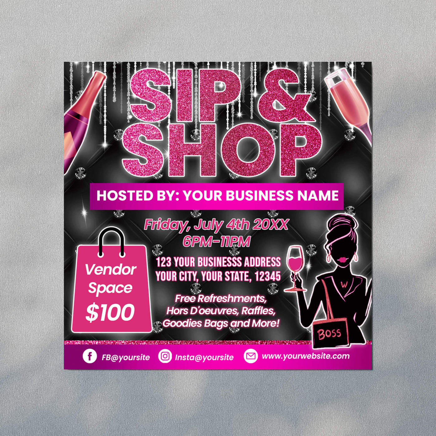 Sip and Shop Pop Up Flyer Template | Boutique Shopping Invitation ...