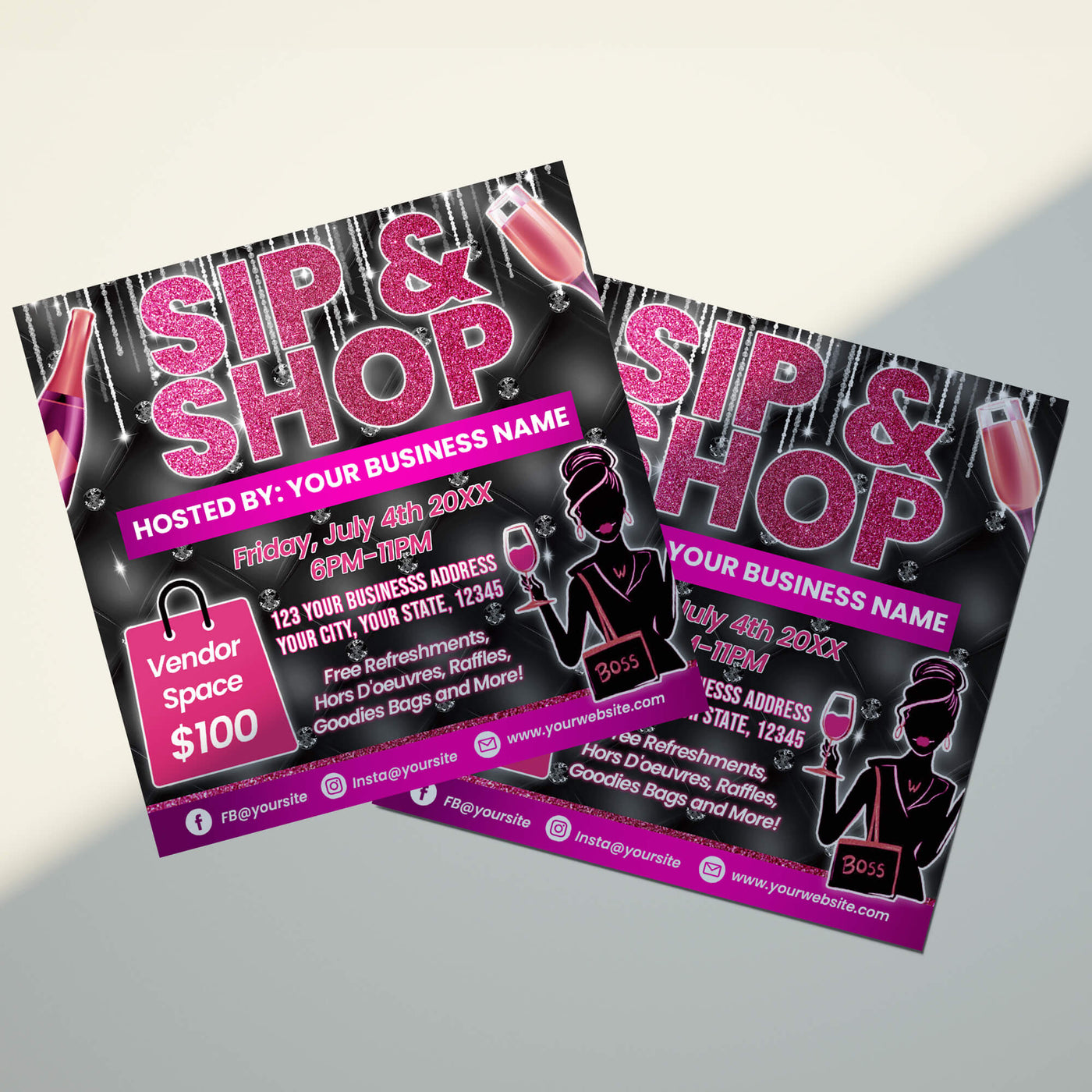Sip and Shop Pop Up Flyer Template | Boutique Shopping Invitation ...