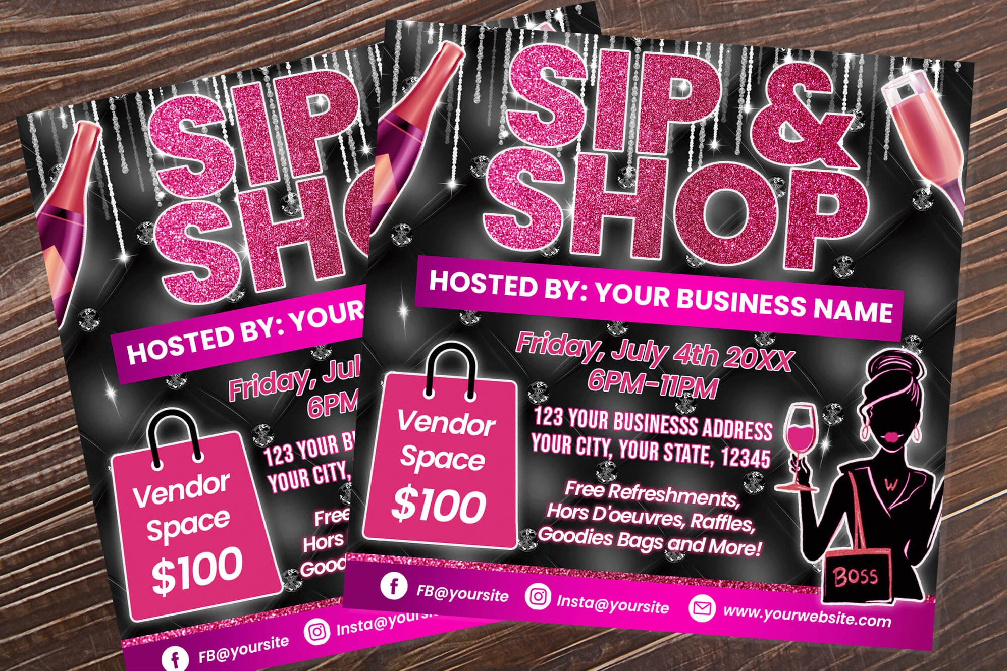 Sip and Shop Pop Up Flyer Template | Boutique Shopping Invitation ...