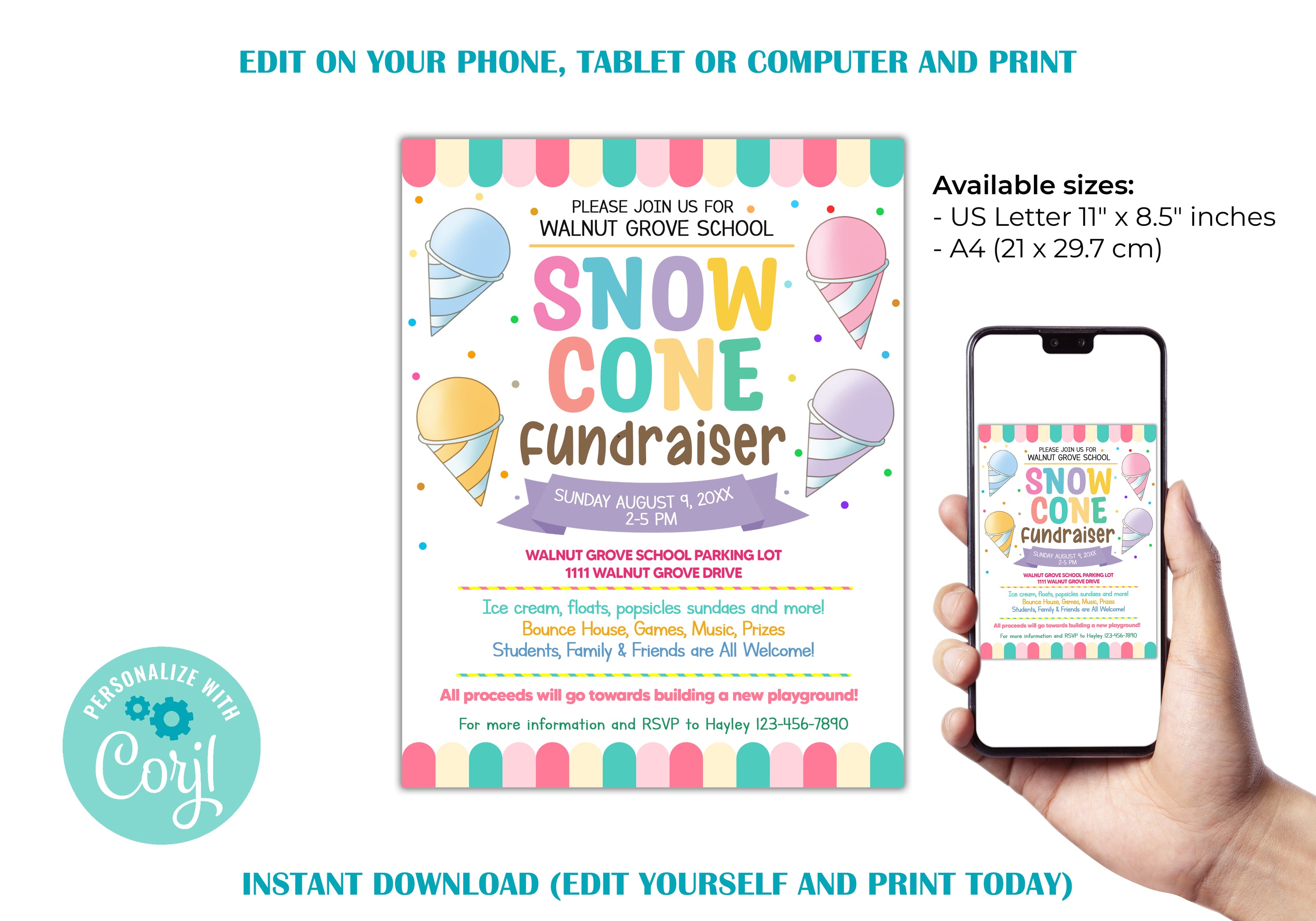 Customizable Snow Cone Fundraiser Flyer Template | PTO PTA School Event ...
