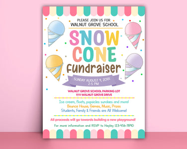Customizable Snow Cone Fundraiser Flyer Template | PTO PTA School Event ...