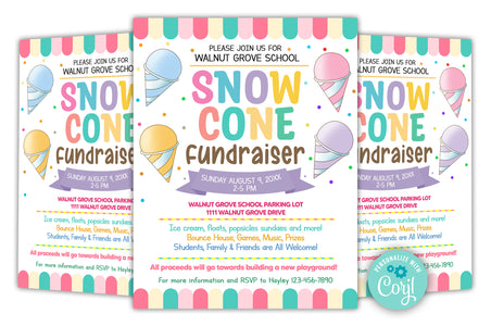 Customizable Snow Cone Fundraiser Flyer Template | PTO PTA School Event ...