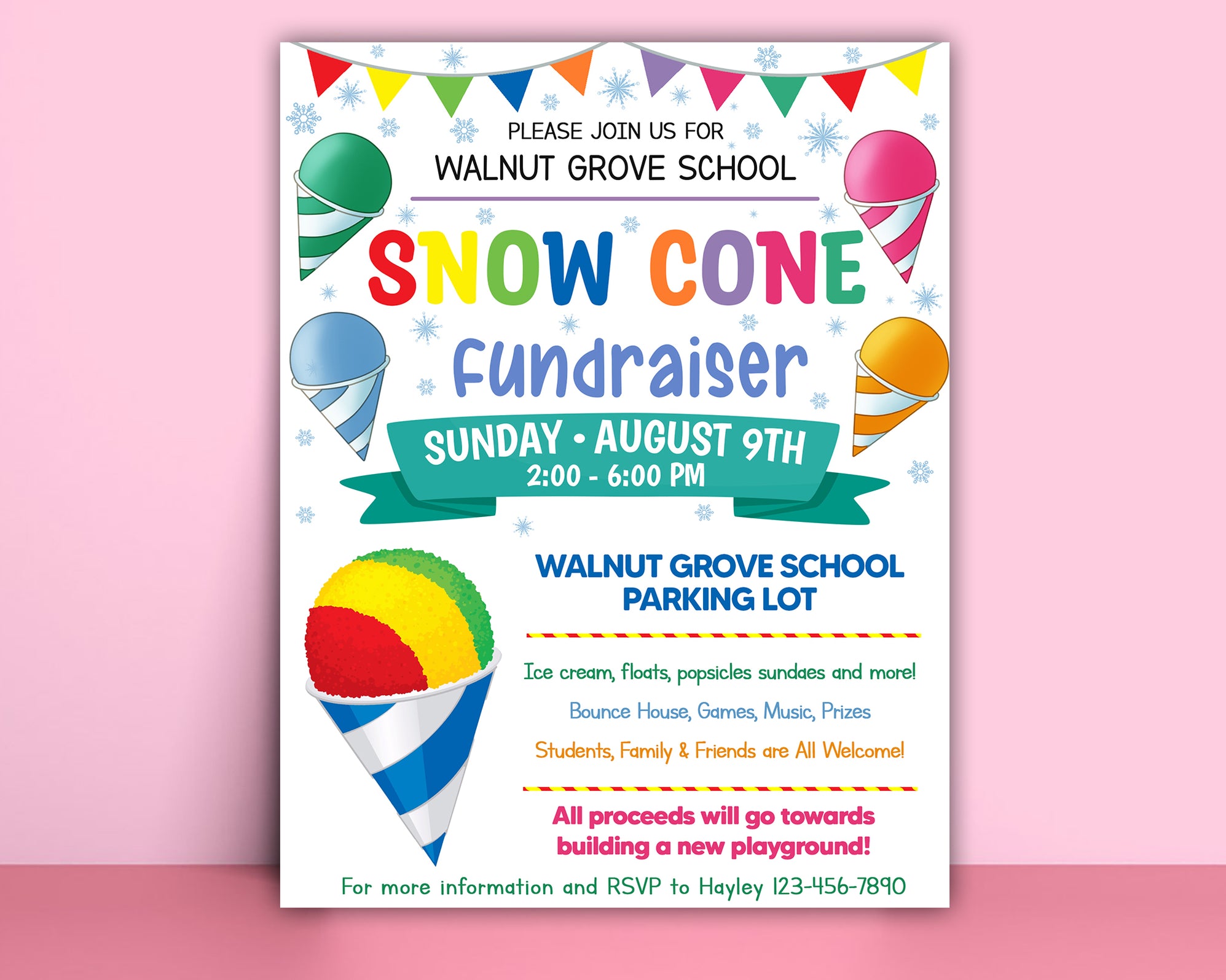 DIY Snow Cone Fundraiser Flyer Template | Summer PTO PTA School ...