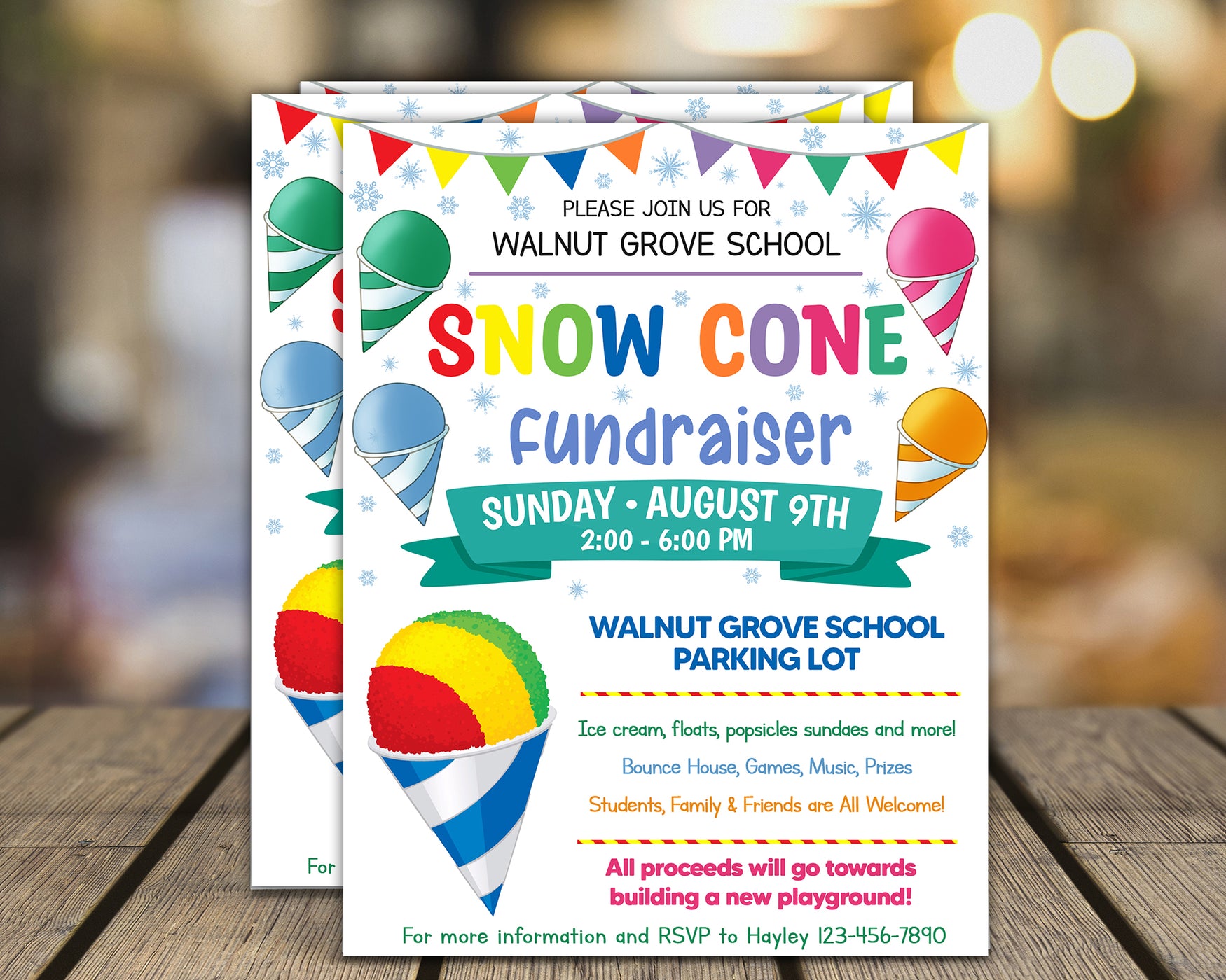 DIY Snow Cone Fundraiser Flyer Template | Summer PTO PTA School ...