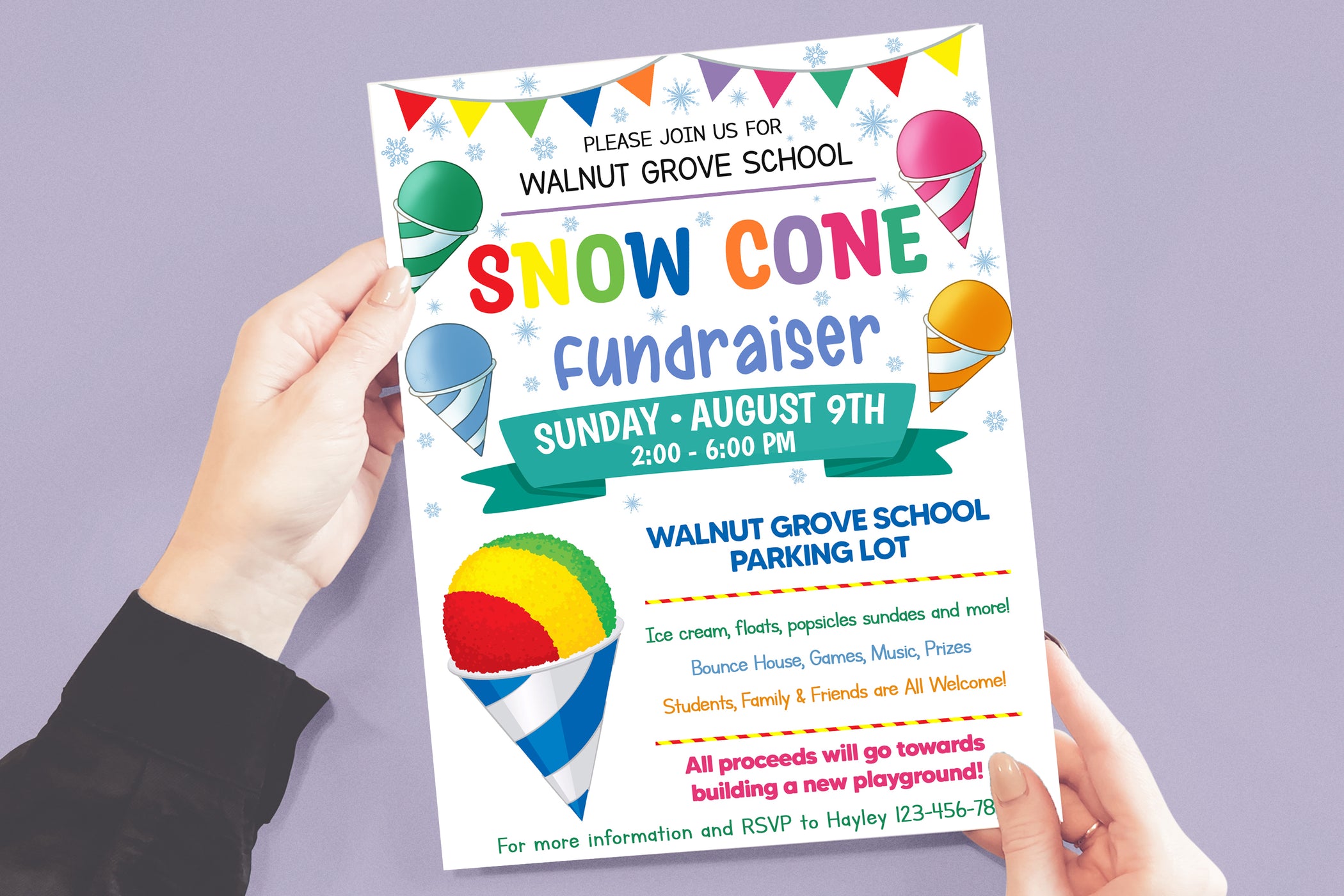 DIY Snow Cone Fundraiser Flyer Template | Summer PTO PTA School ...
