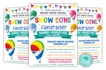 DIY Snow Cone Fundraiser Flyer Template | Summer PTO PTA School ...