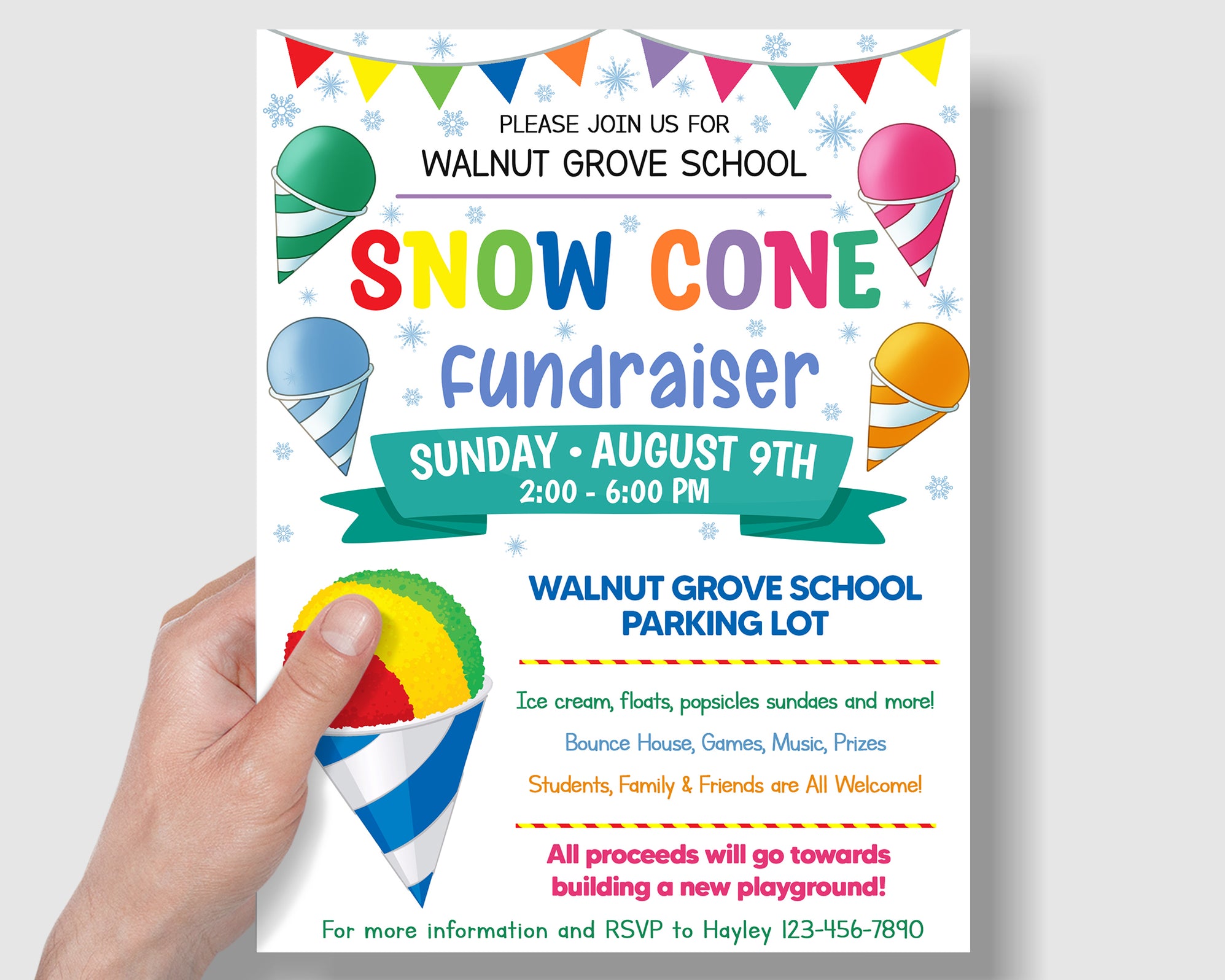 DIY Snow Cone Fundraiser Flyer Template | Summer PTO PTA School ...