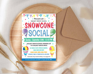 DIY Snow Cone Social Flyer Invite Template | Summer PTO PTA School ...