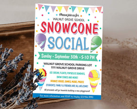 DIY Snow Cone Social Flyer Invite Template | Summer PTO PTA School ...