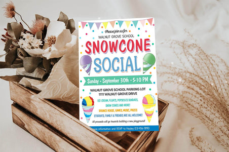 DIY Snow Cone Social Flyer Invite Template | Summer PTO PTA School ...