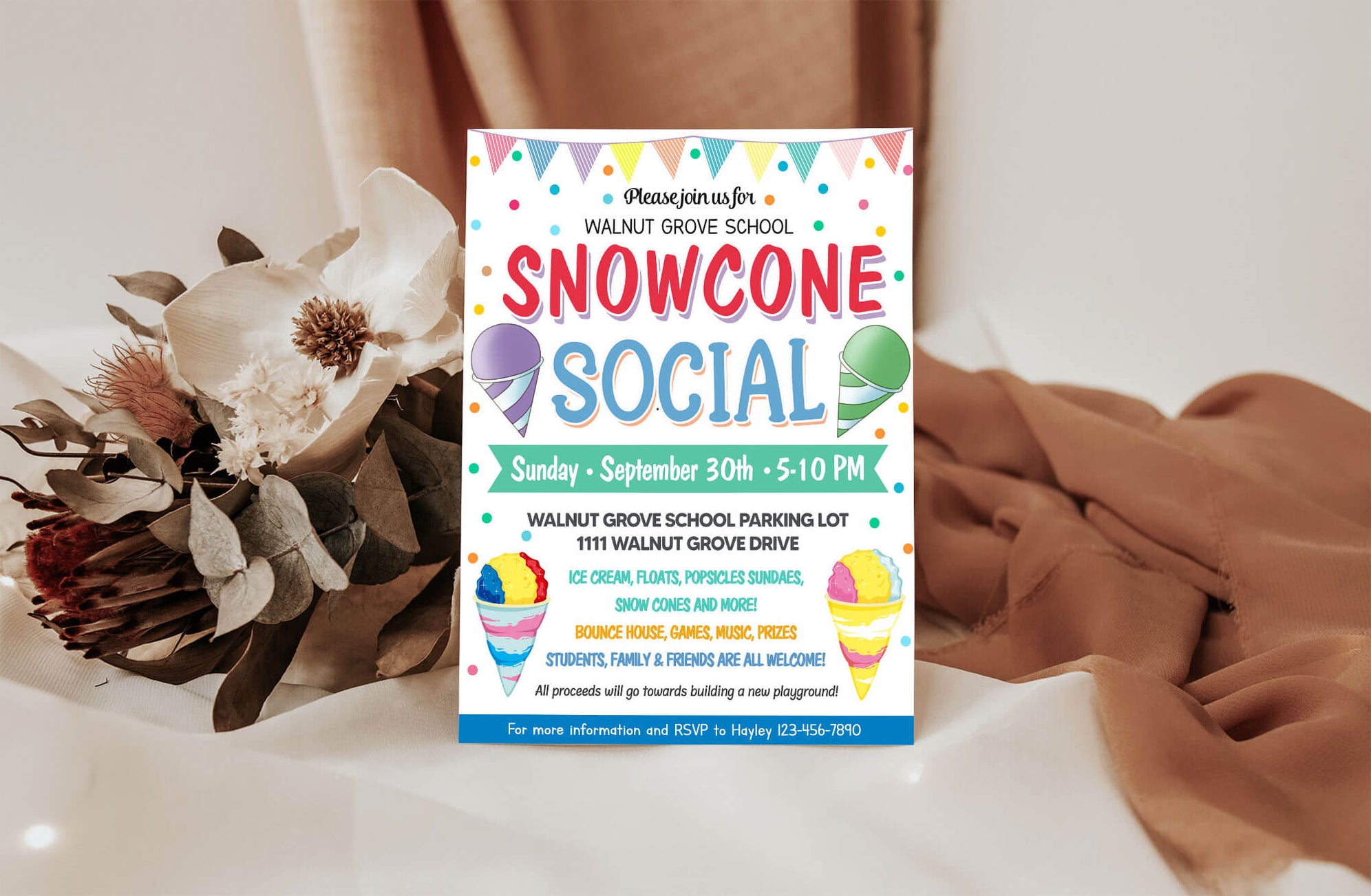 DIY Snow Cone Social Flyer Invite Template | Summer PTO PTA School ...