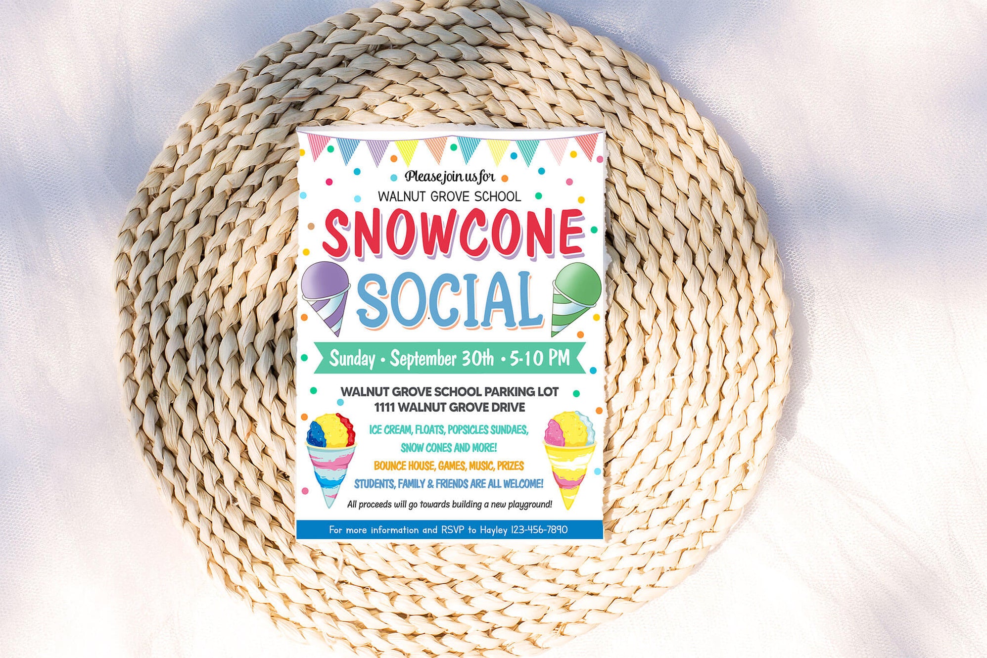 DIY Snow Cone Social Flyer Invite Template | Summer PTO PTA School ...