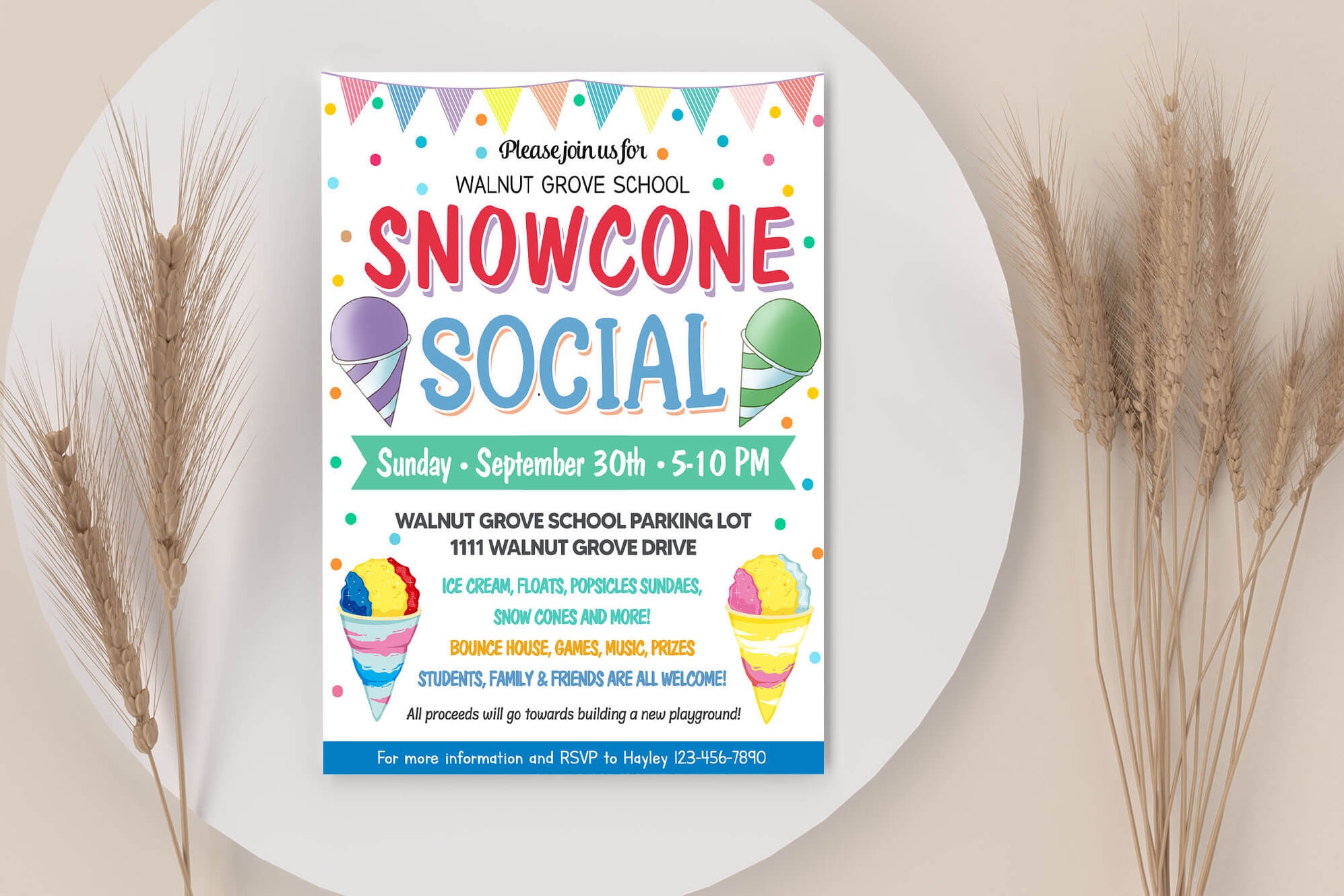 DIY Snow Cone Social Flyer Invite Template | Summer PTO PTA School ...