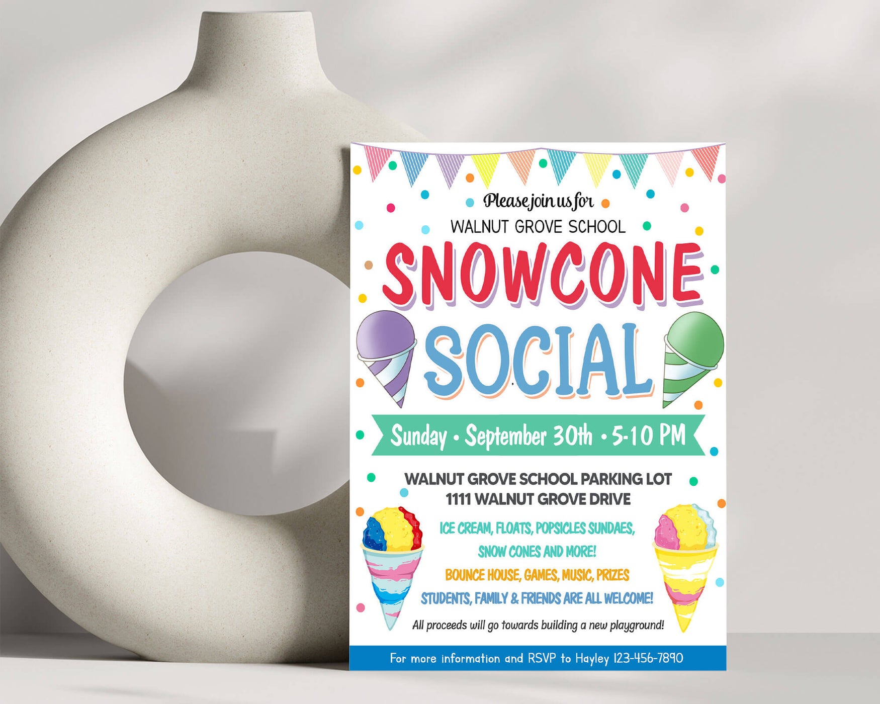 DIY Snow Cone Social Flyer Invite Template | Summer PTO PTA School ...
