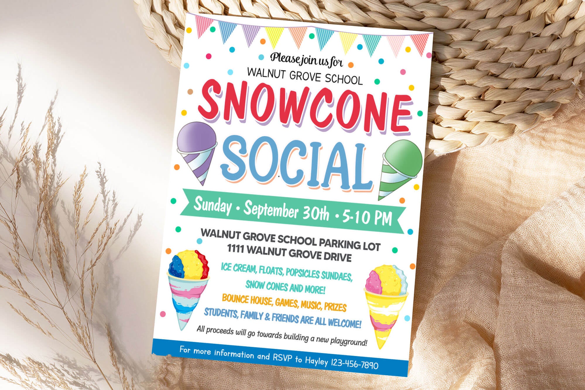 DIY Snow Cone Social Flyer Invite Template | Summer PTO PTA School ...