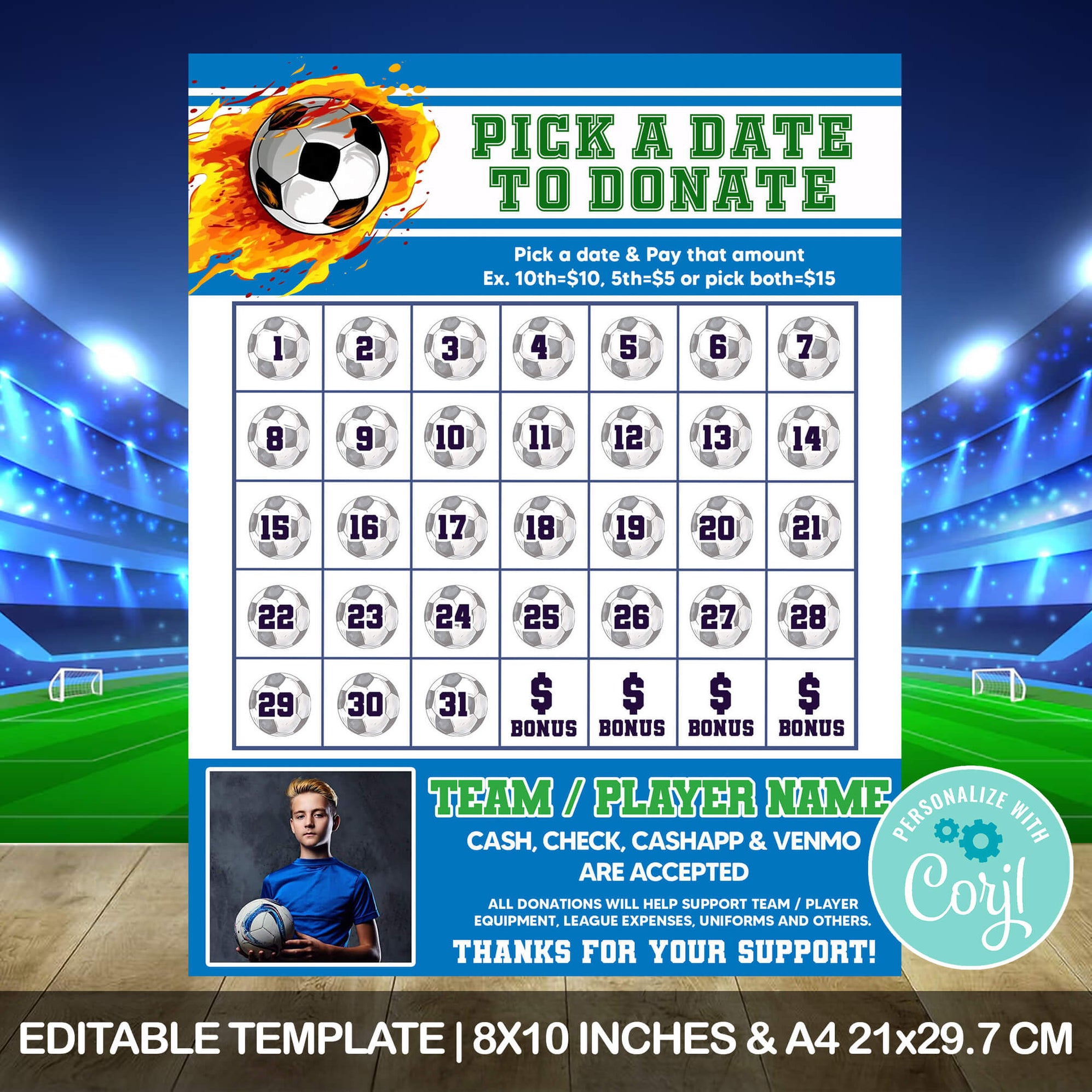 Team Sports Soccer Player Donation Calendar | Pick a Date to Donate ...