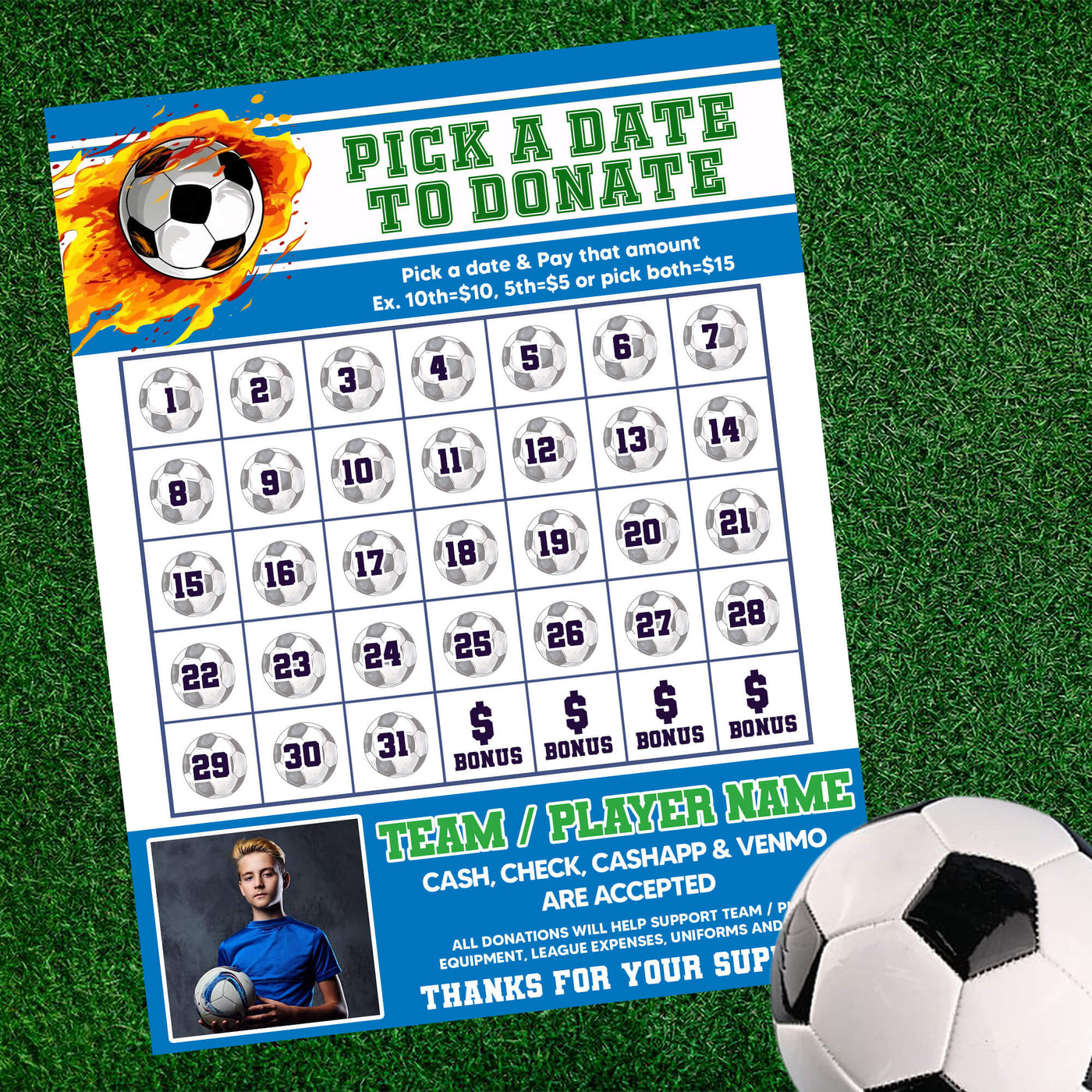 Team Sports Soccer Player Donation Calendar | Pick a Date to Donate ...