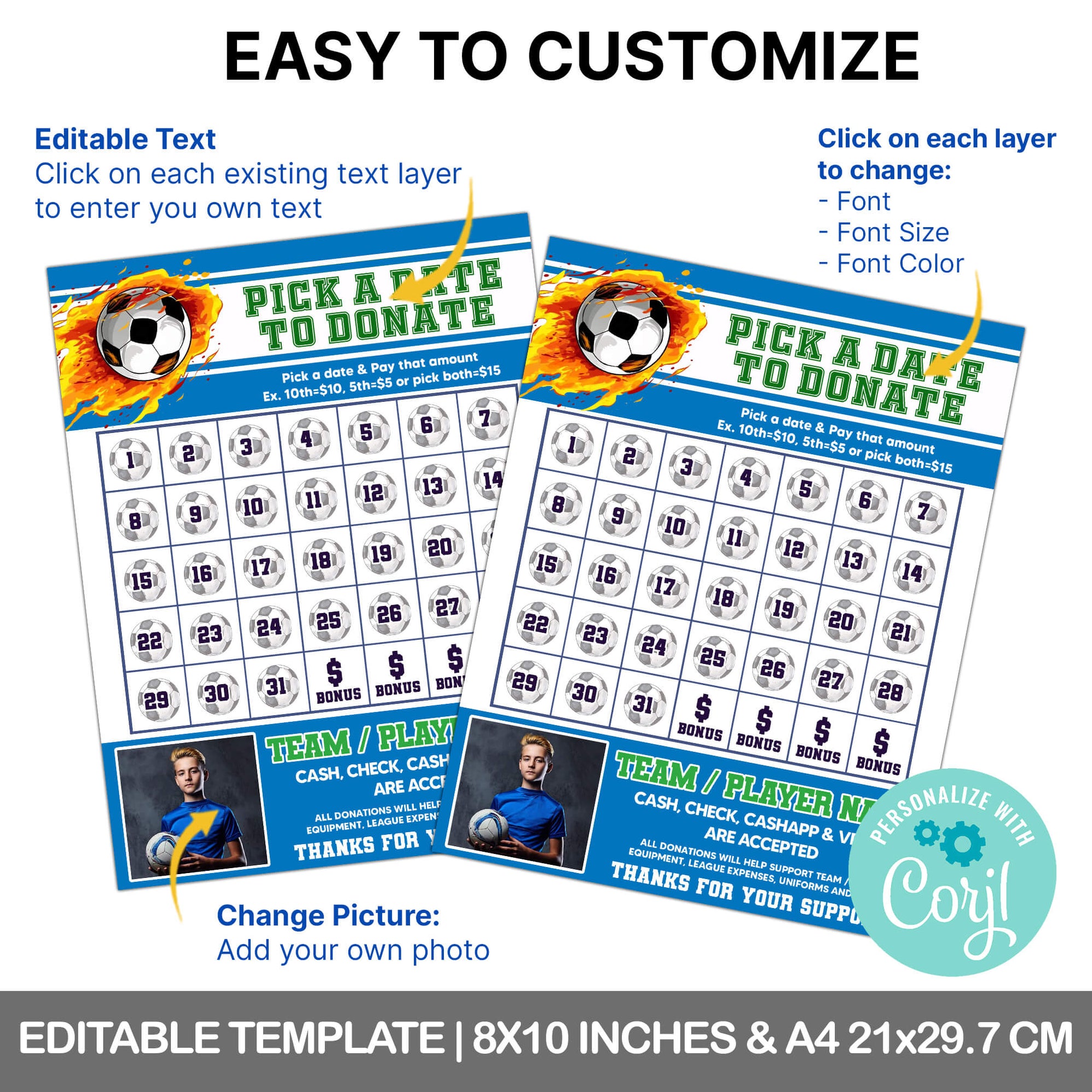 Team Sports Soccer Player Donation Calendar | Pick a Date to Donate ...