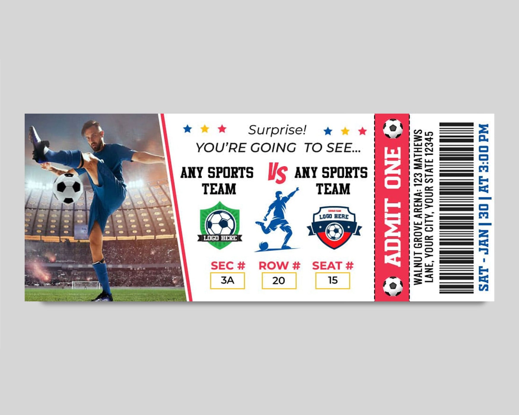 Customizable Soccer Game Ticket Template | Sports Game Ticket - Posh Park