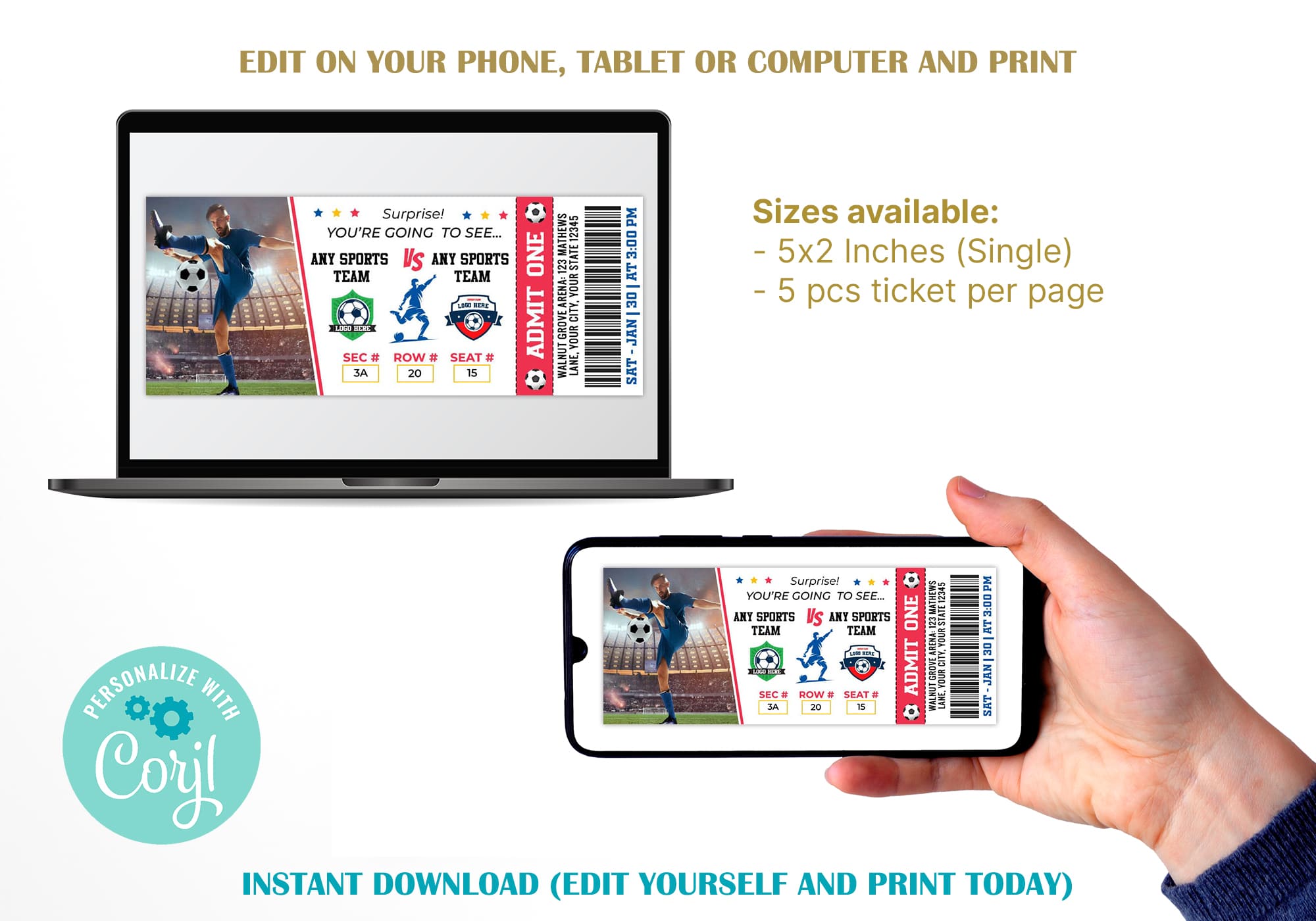 Customizable Soccer Game Ticket Template | Sports Game Ticket - Posh Park
