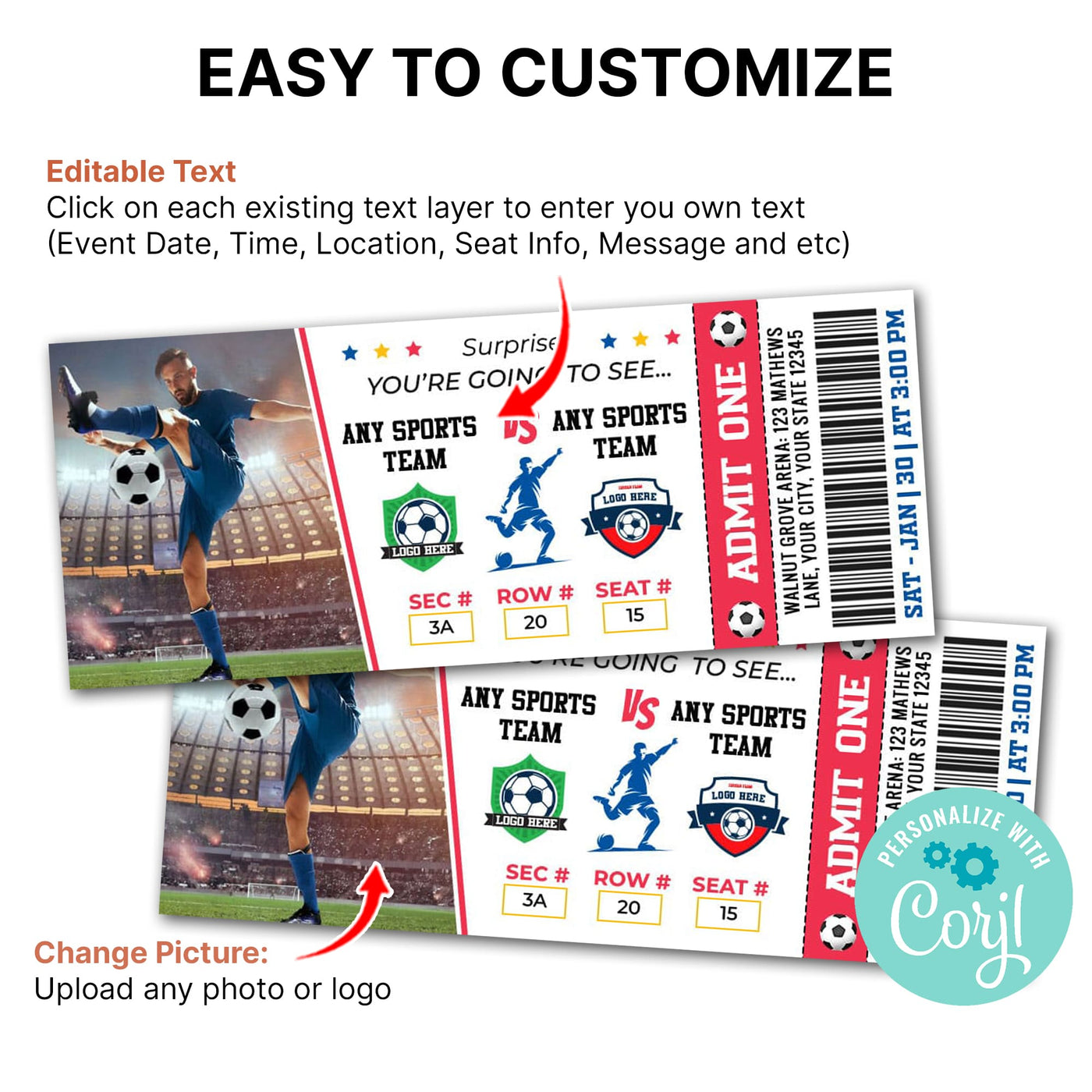 Customizable Soccer Game Ticket Template | Sports Game Ticket - Posh Park