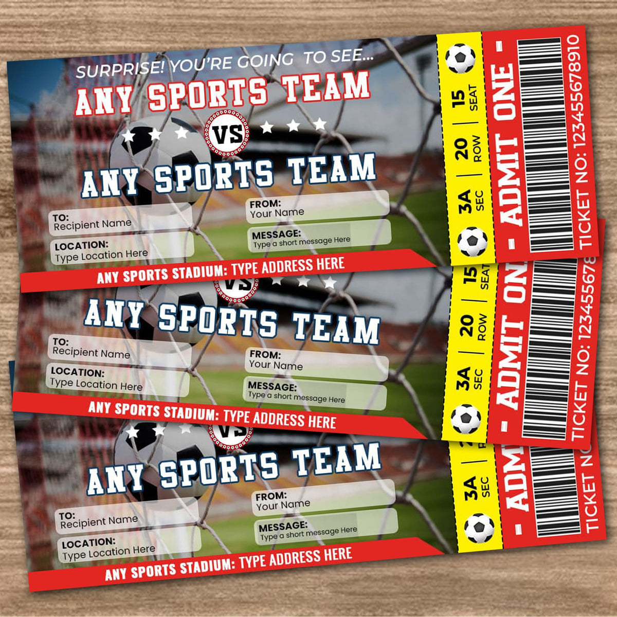 Customizable Soccer Sports Game Ticket Template | Surprise All-Purpose ...