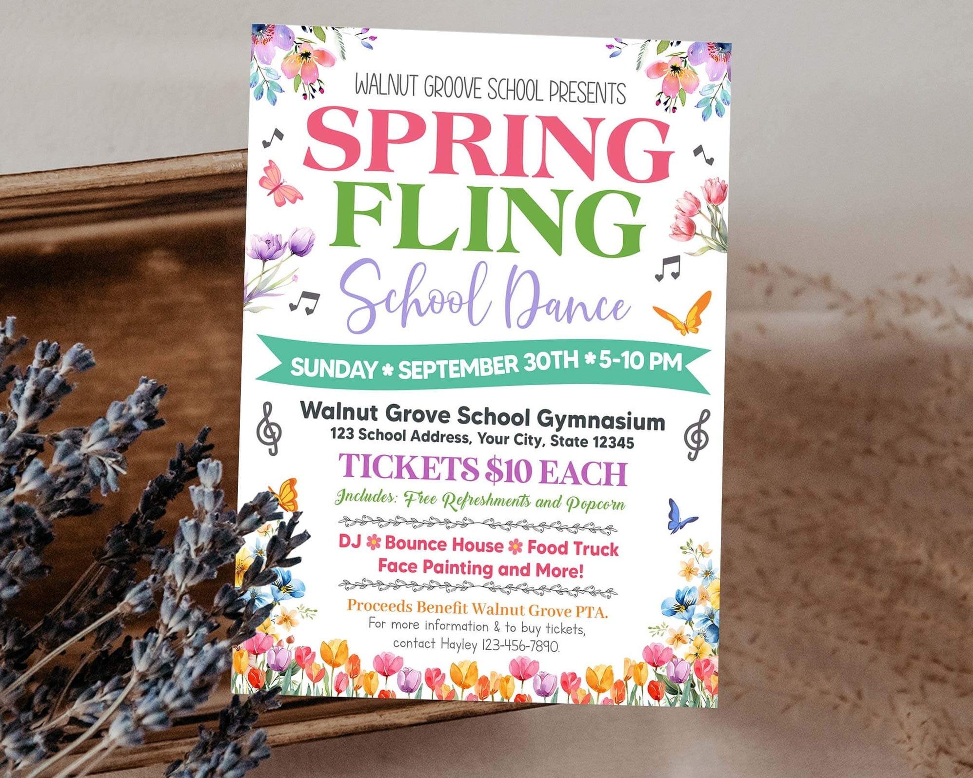 DIY Spring Fling School Dance Flyer and Ticket Bundle | School Party ...