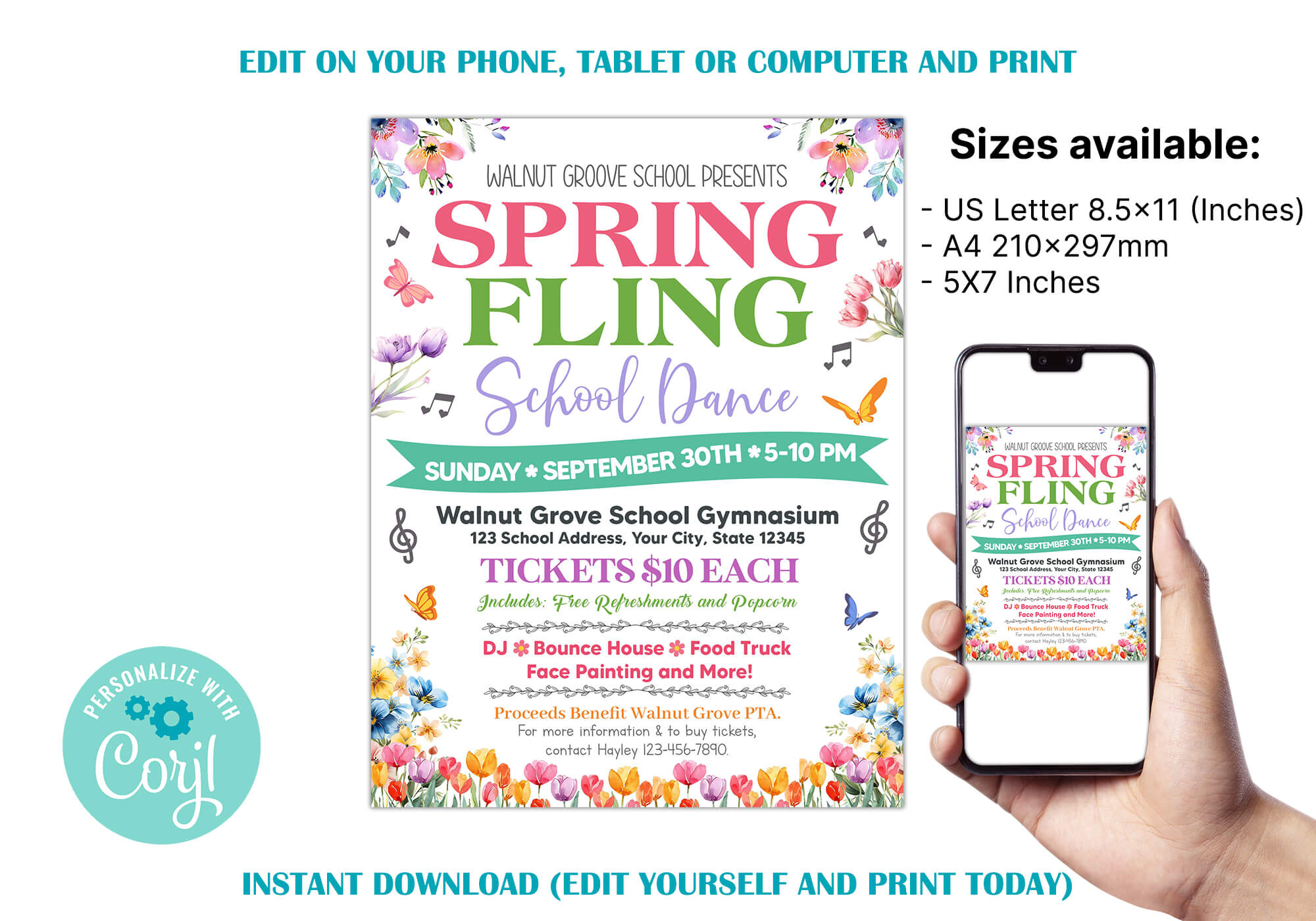 DIY Spring Fling School Dance Flyer and Ticket Bundle | School Party ...