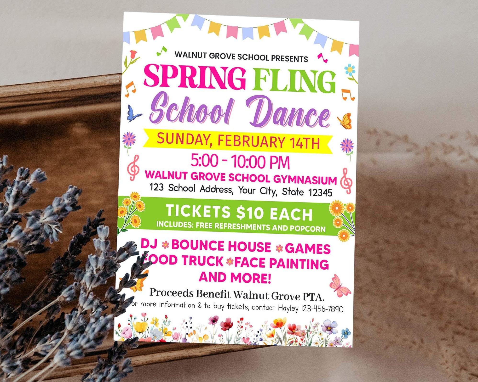 Customizable Spring Fling School Dance Flyer and Ticket Bundle | School ...
