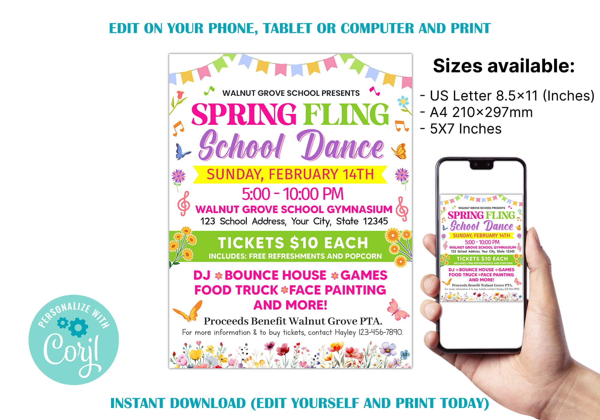 Customizable Spring Fling School Dance Flyer Invite | School Party ...