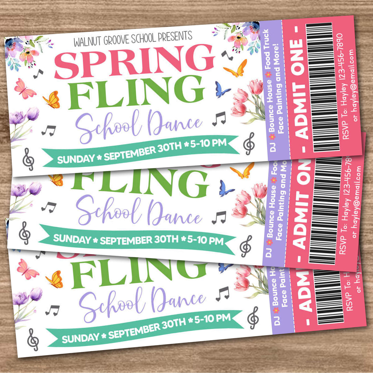DIY Spring Fling School Dance Ticket | School Party Event Template ...