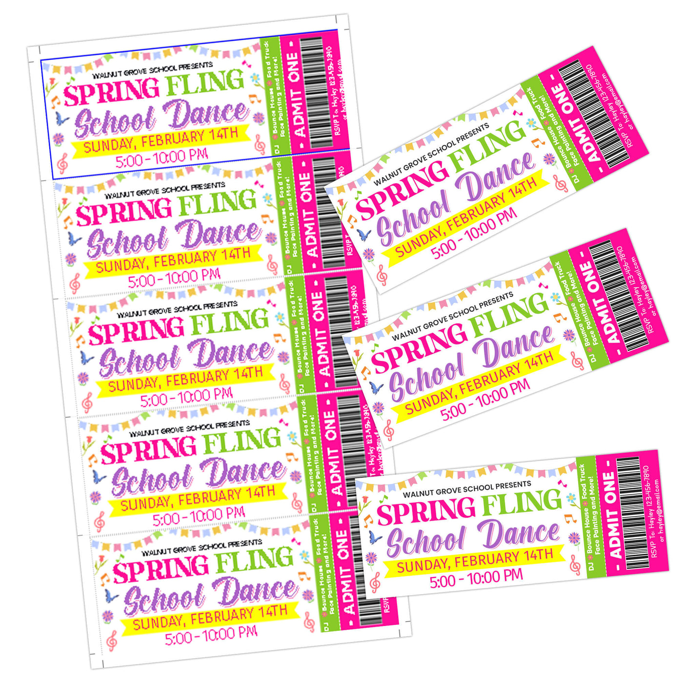 Customizable Spring Fling School Dance Ticket | School Dance Party ...