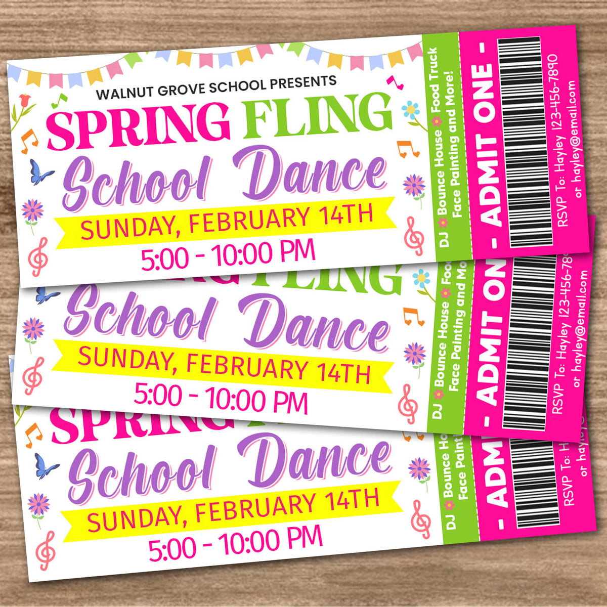 Customizable Spring Fling School Dance Ticket | School Dance Party ...