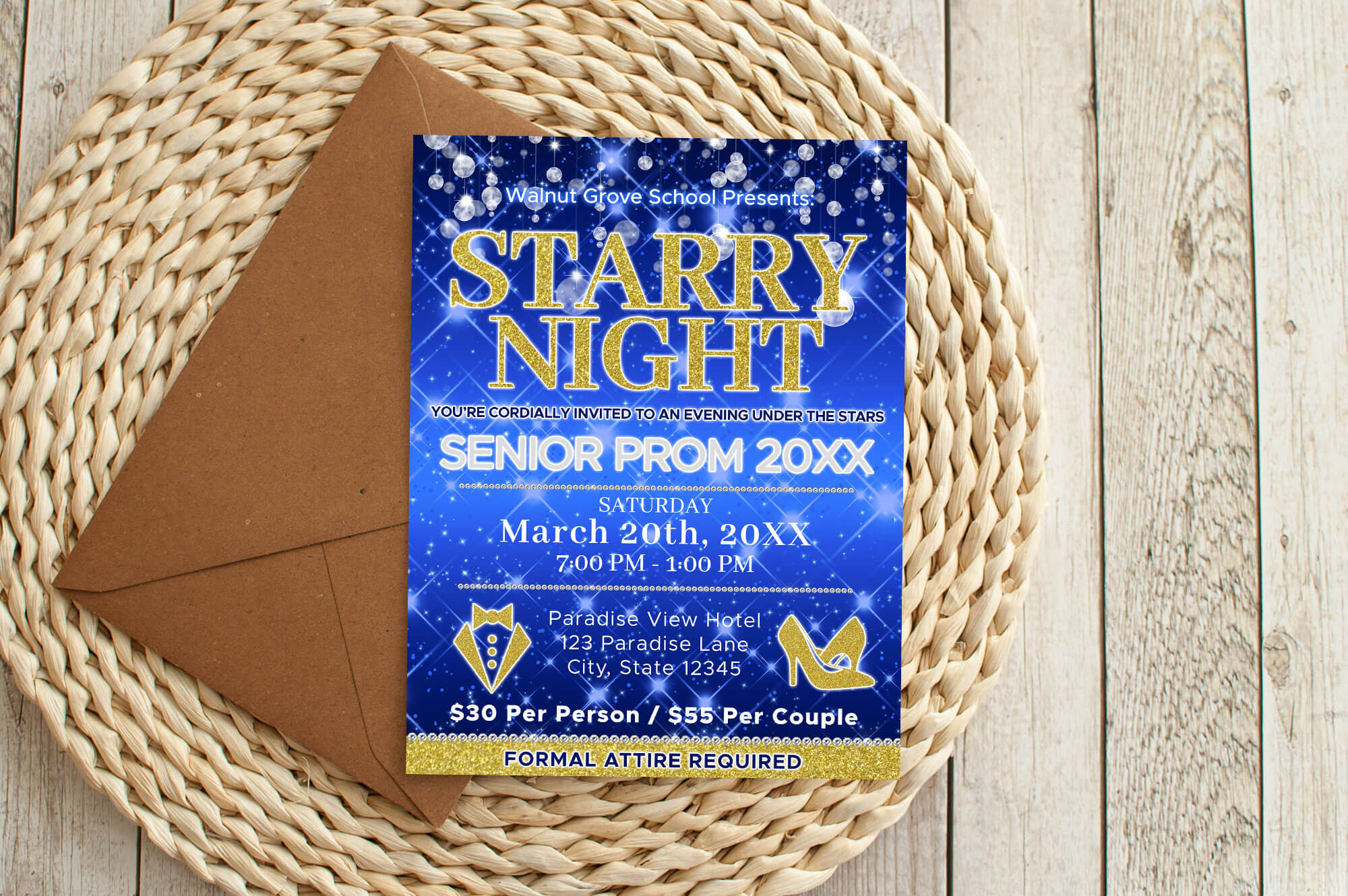 DIY Starry Night Prom Flyer | School Dance Under The Stars Invitation - Posh Park