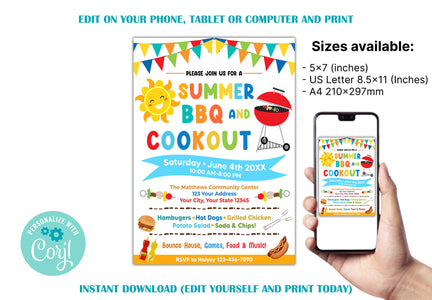 DIY Summer BBQ Cookout Invitation Template | Summer Barbecue Party ...