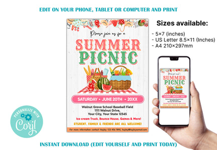 DIY Summer Picnic Invitation | Summer Picnic Party Bash Flyer Invite ...