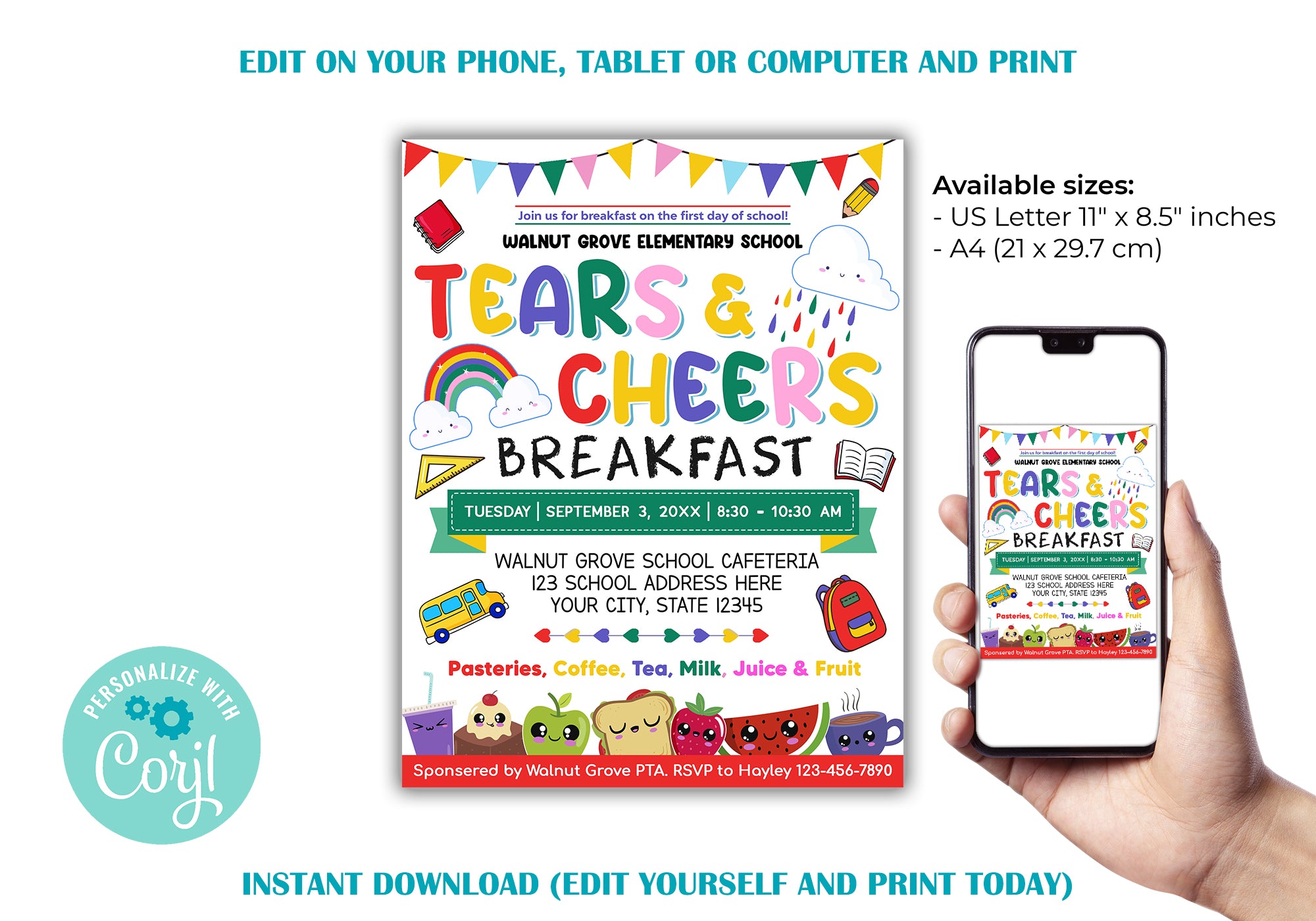 Customizable Tears and Cheers Breakfast Flyer | School PTA PTO Party ...