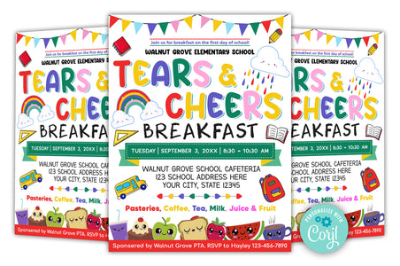 Customizable Tears and Cheers Breakfast Flyer | School PTA PTO Party ...