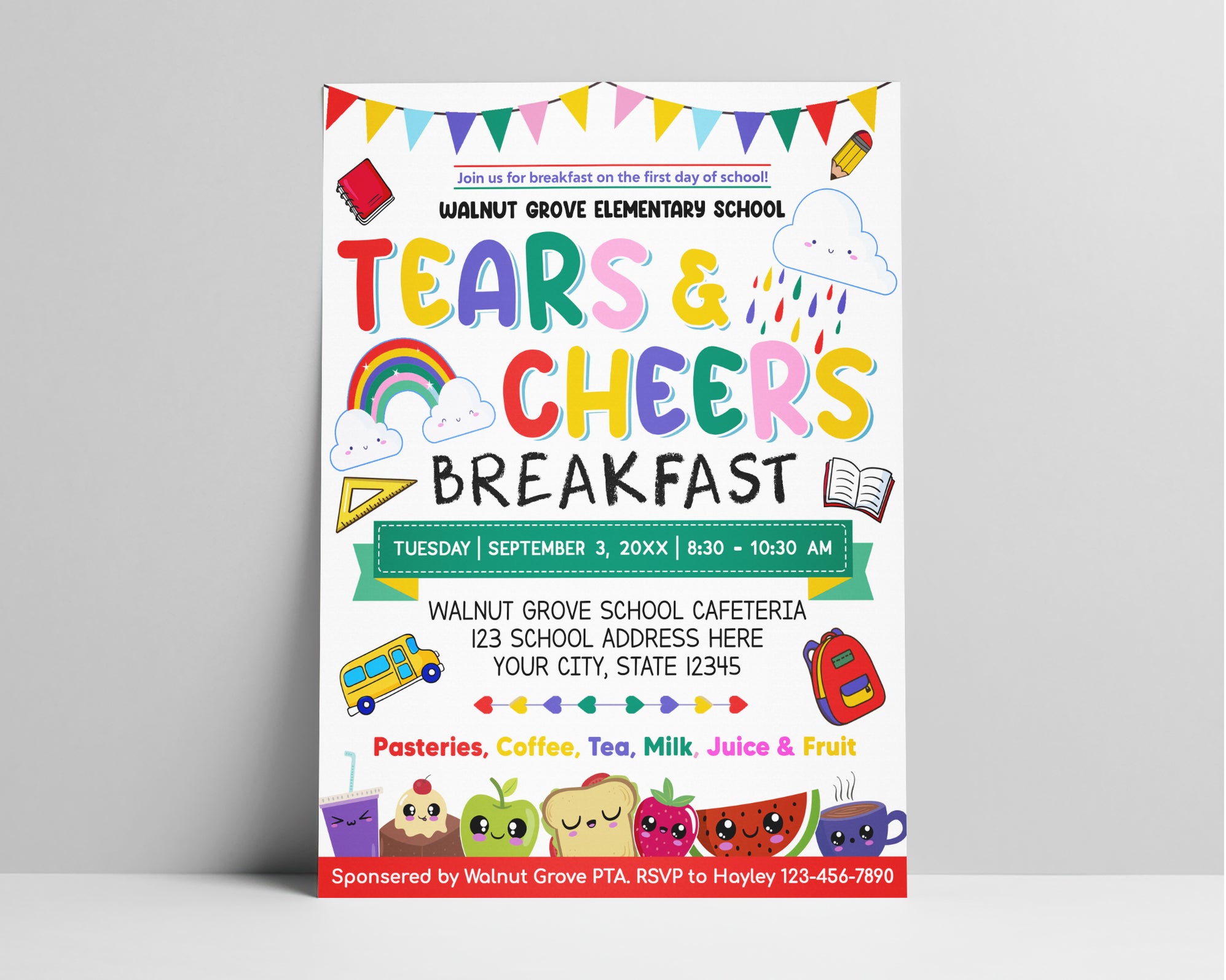 Customizable Tears and Cheers Breakfast Flyer | School PTA PTO Party ...