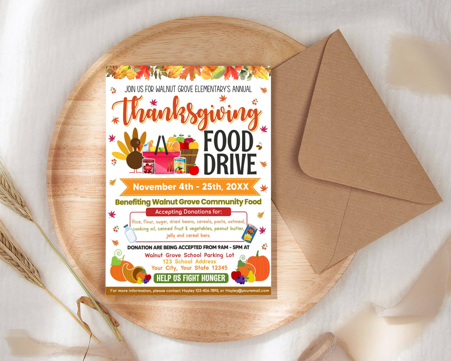 DIY Thanksgiving Food Drive Flyer | School and Community Food Drive ...