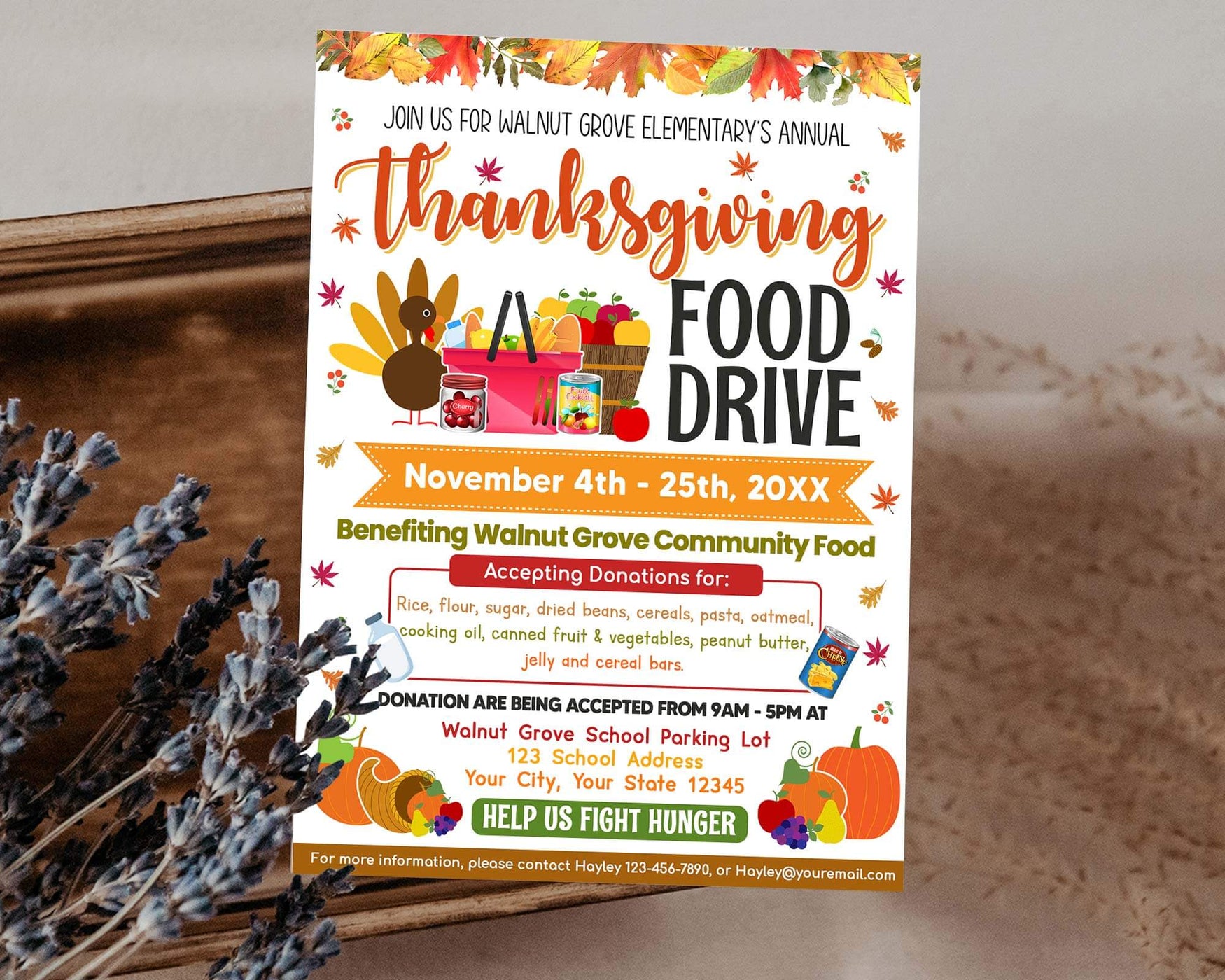DIY Thanksgiving Food Drive Flyer | School and Community Food Drive ...